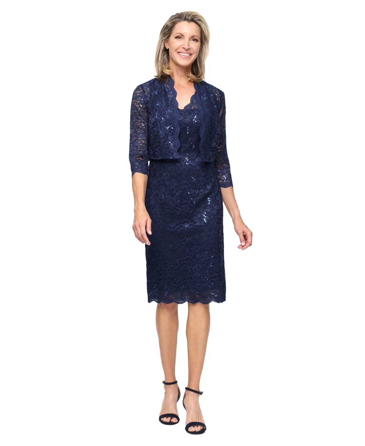 Click here for Sl Fashions Womens V-Neck Sheath Jacket Dress - Na... prices