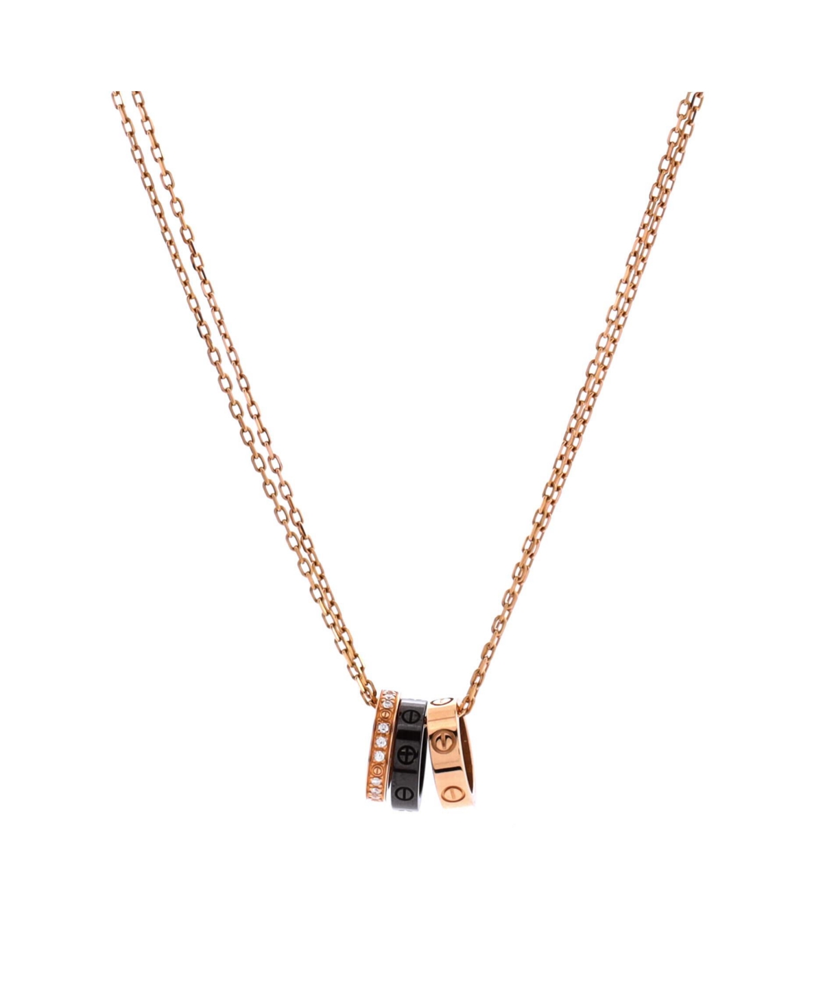 Click here for Pre-Owned Cartier Love 3 Ring Pendant Necklace - 1... prices