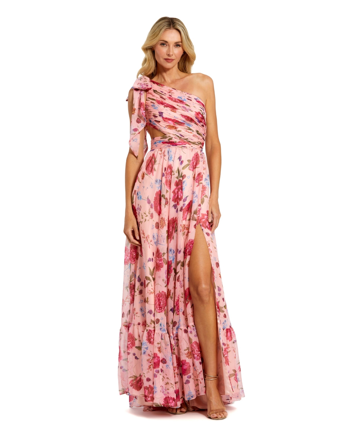 Click here for Mac Duggal Womens Side Cut Out One-Shoulder Floral... prices