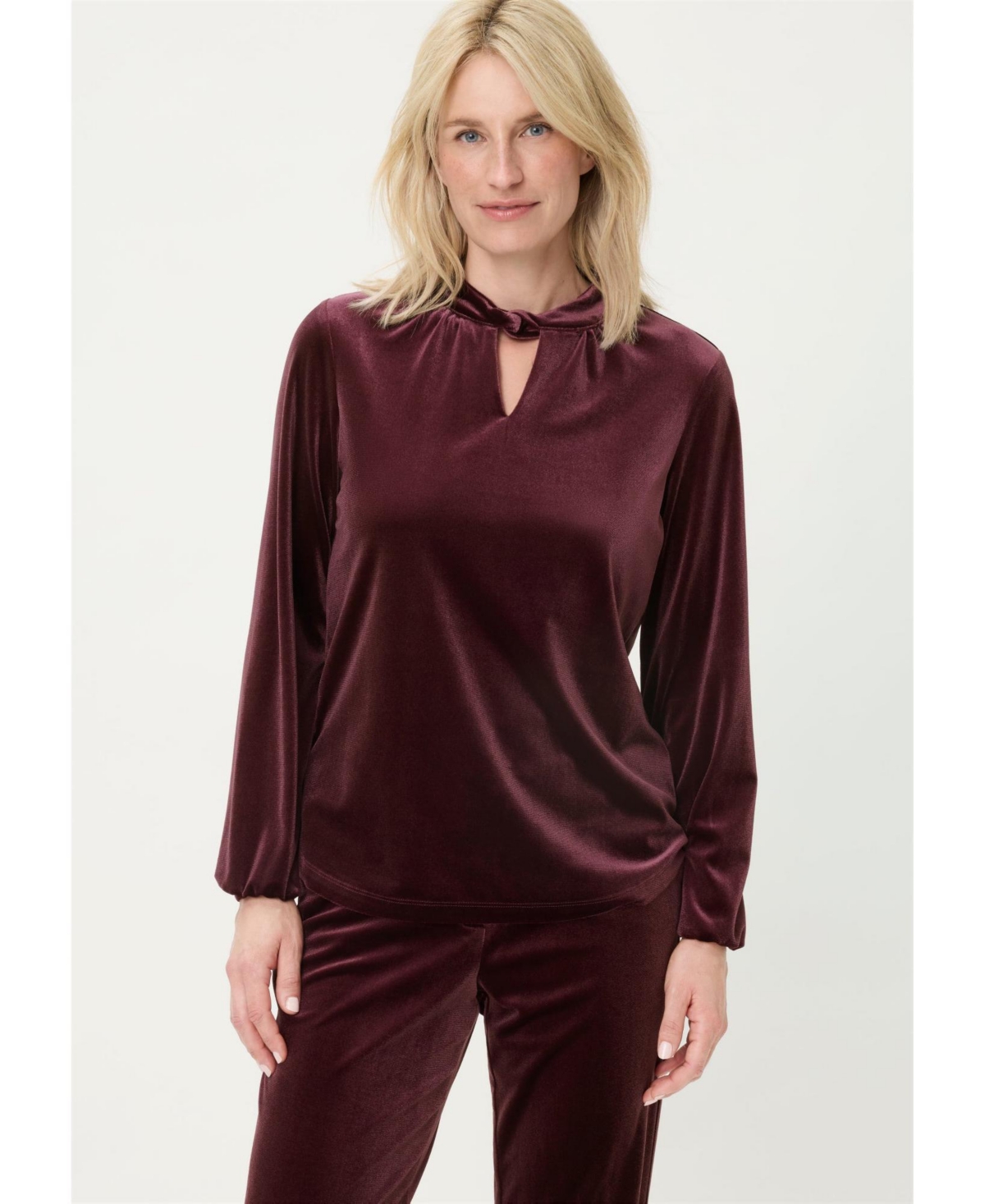 Click here for Olsen Womens Velvet Peekaboo Top - Dark wine prices