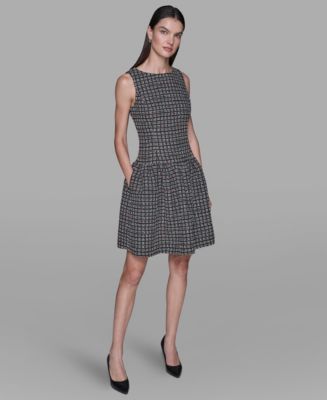KARL LAGERFELD PARIS Women's Mini Grid Nubby Tweed Sheath Dress - Macy's