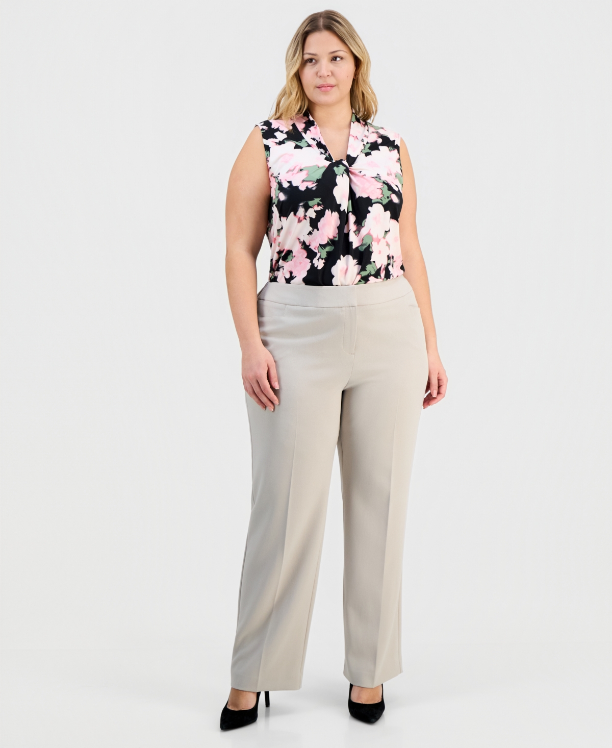 Click here for Kasper Plus Size High-Rise Stretch-Crepe Straight-... prices