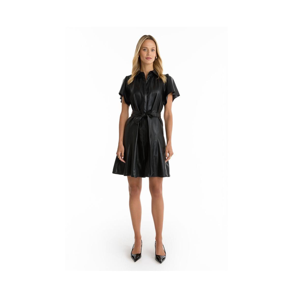Click here for The Noli Shop Womens Devin Leather Ruffle Dress -... prices