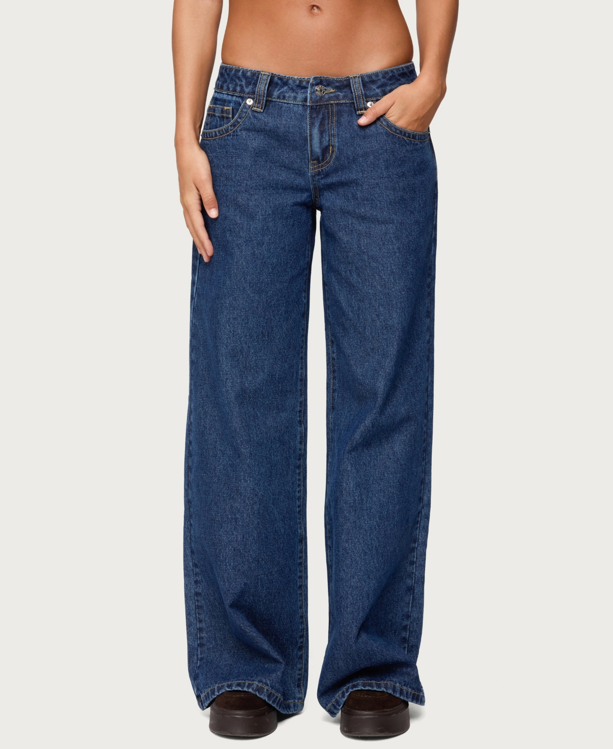 Click here for Edikted Womens Raiyne Low Rise Wide Leg Jeans - Da... prices