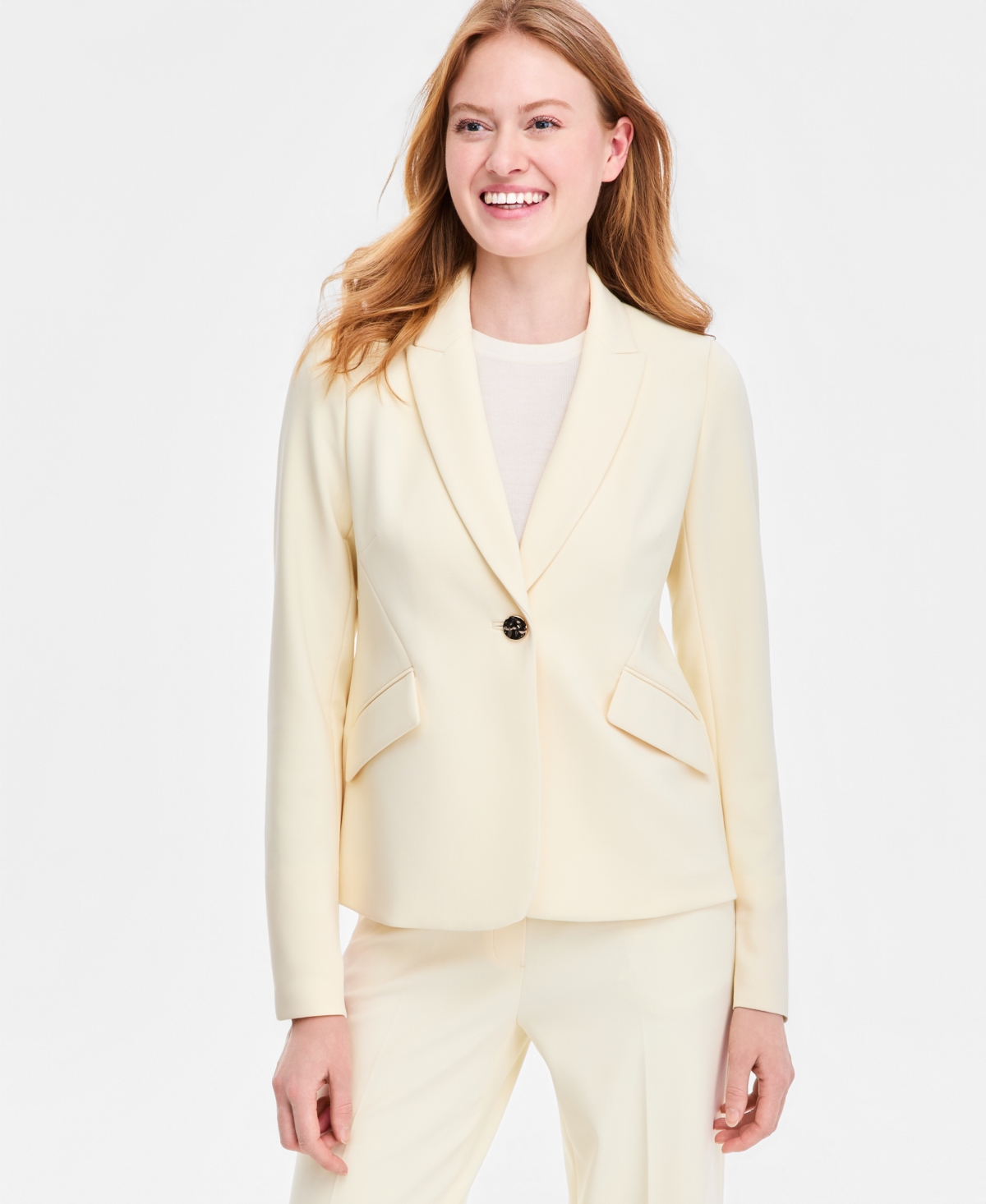 Click here for Anne Klein Petite Notch Lapel Jacket - Whisper Yel... prices