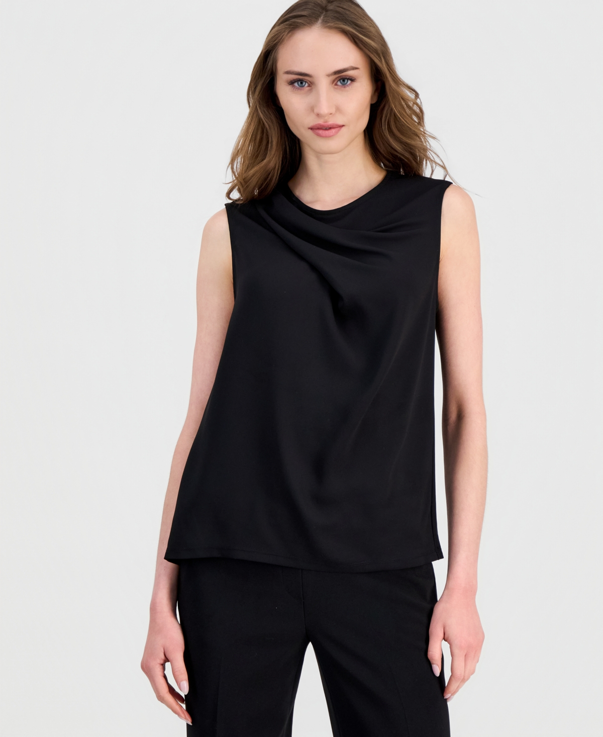 Click here for Anne Klein Womens Sleeveless Pleated Crewneck Top... prices