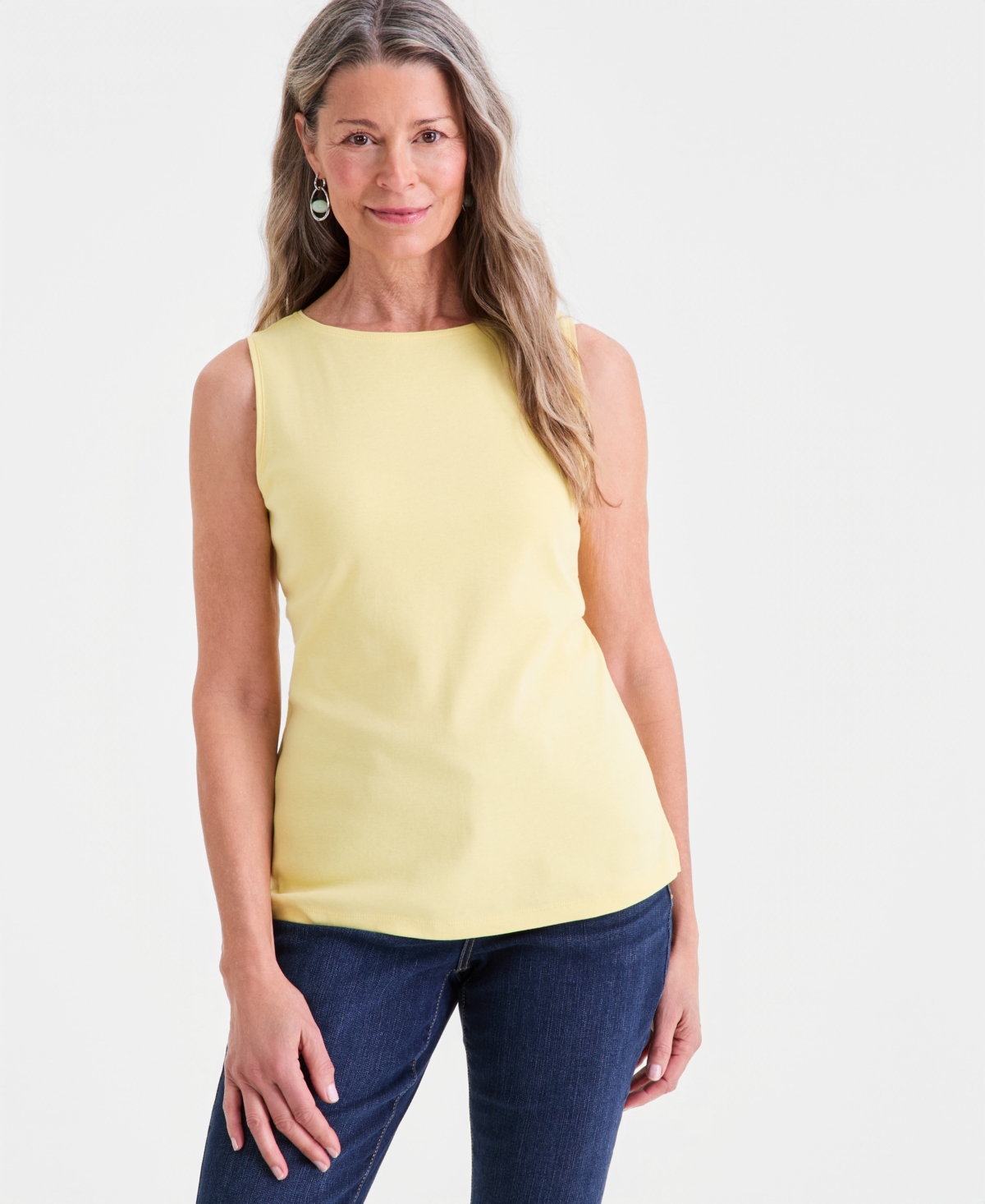 Click here for Style & Co Womens Cotton Boat-Neck Sleeveless Top... prices