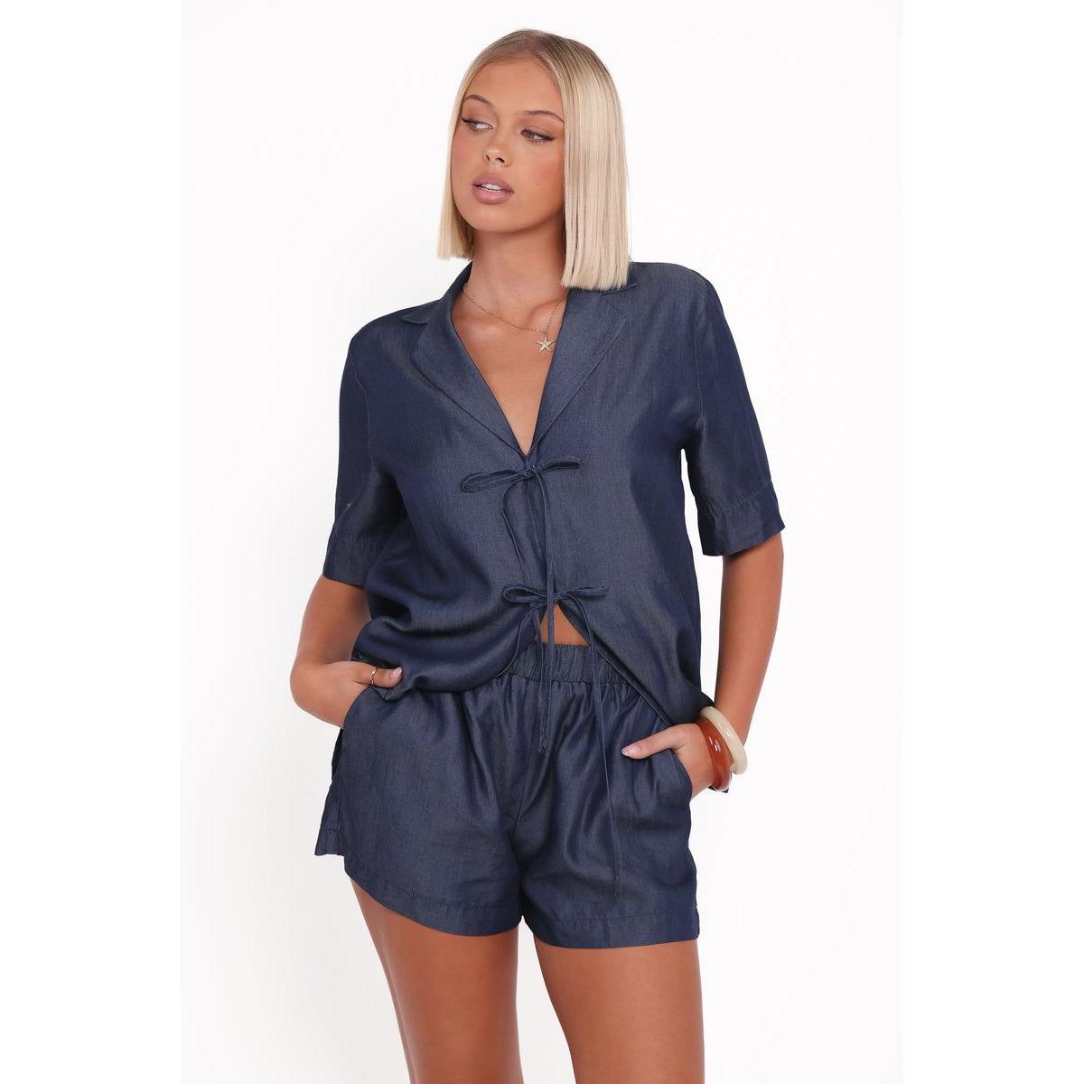 Click here for Petal and Pup Womens Aaliyah Chambray Shorts - Dar... prices