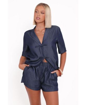 Petal and Pup Women's Aaliyah Chambray Shorts - Dark Wash - Macy's