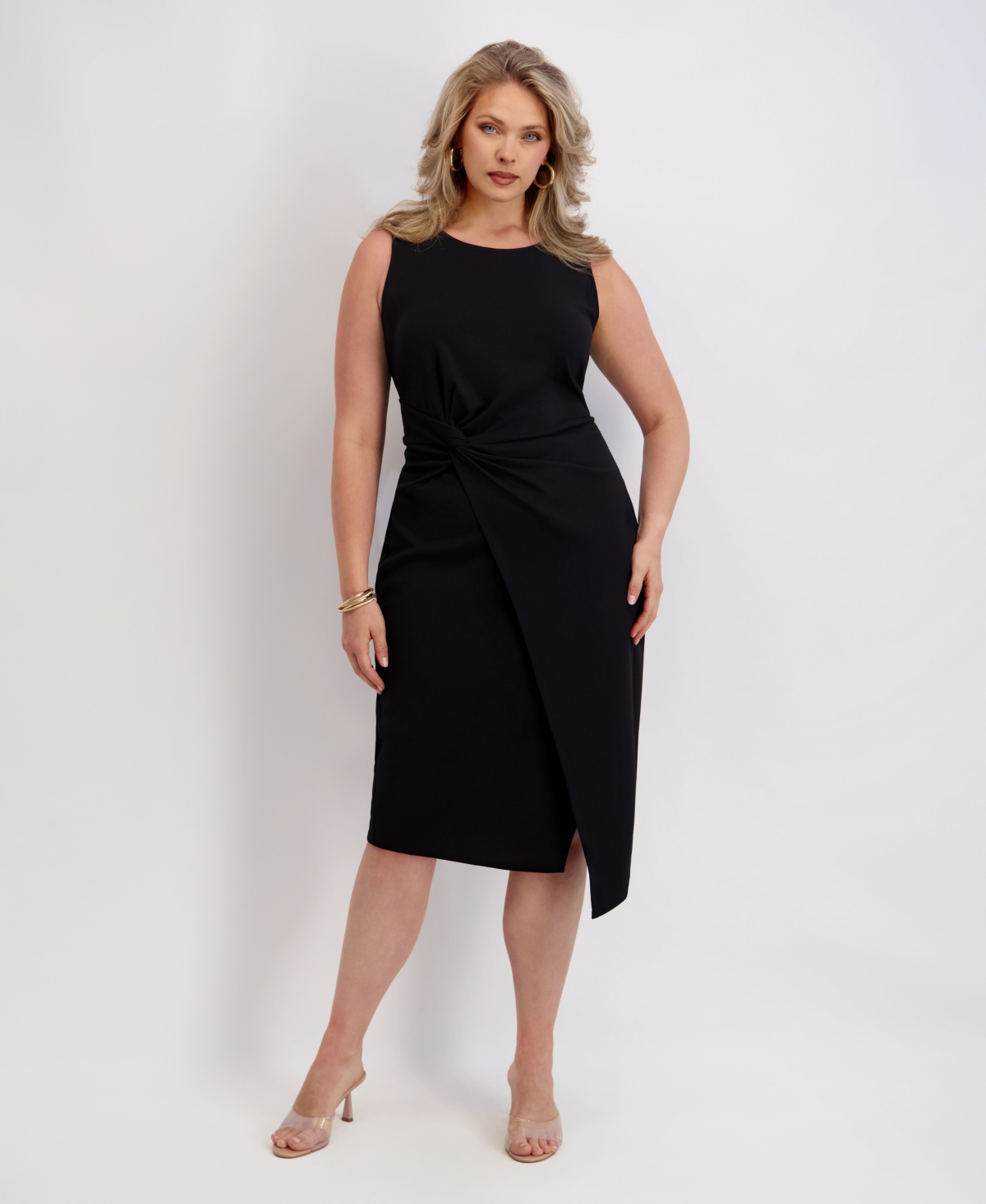 Click here for Siena Plus Size Side-Knot Midi Dress - Black prices
