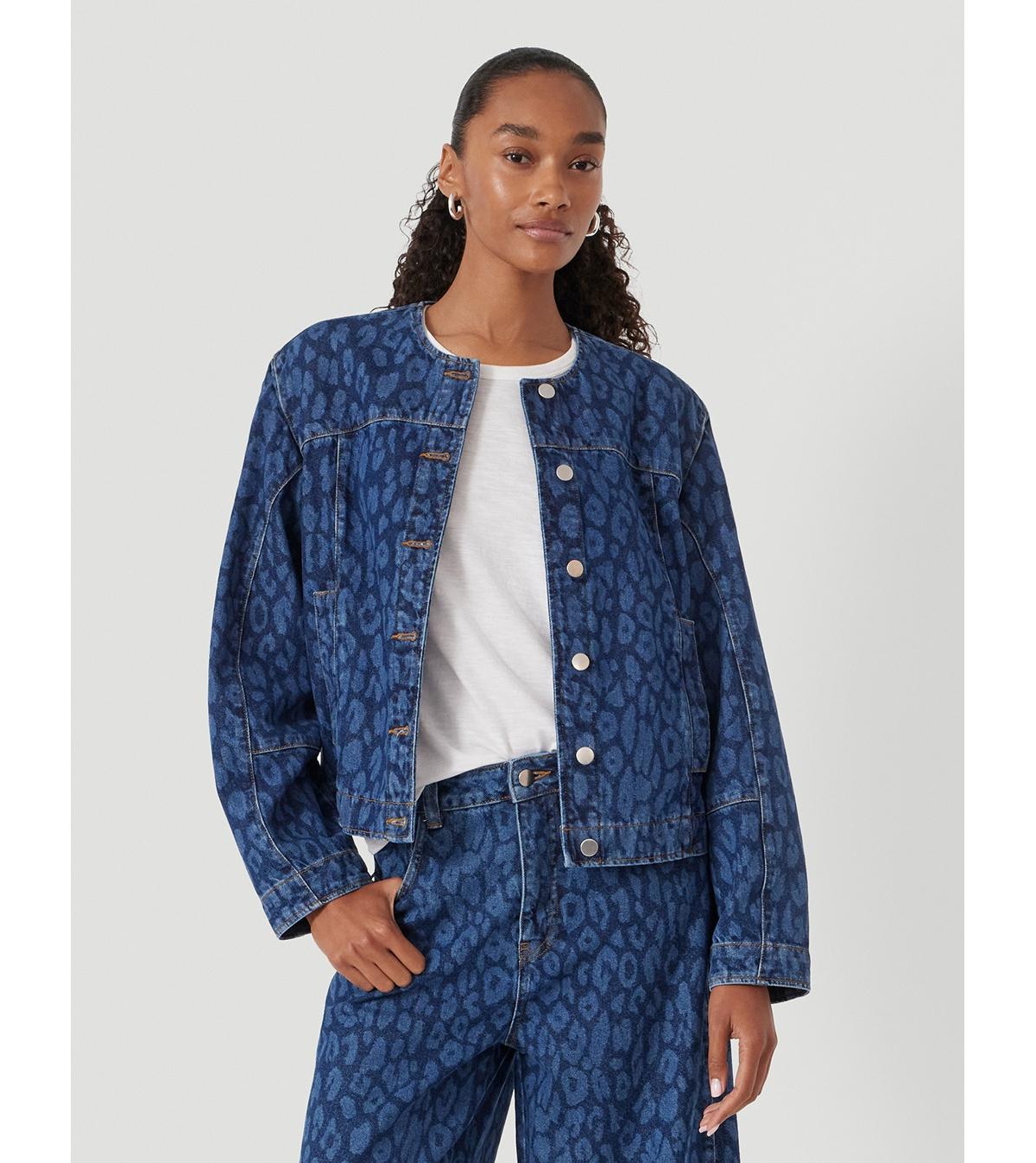 Click here for Hush Womens Velma Leopard Print Denim Jacket - Las... prices