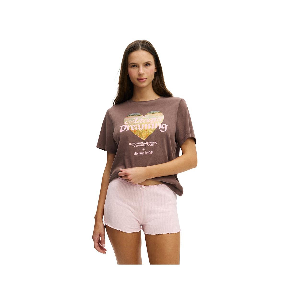 Click here for Cotton On Womens Lounge Graphic Tee - Deep taupe/... prices