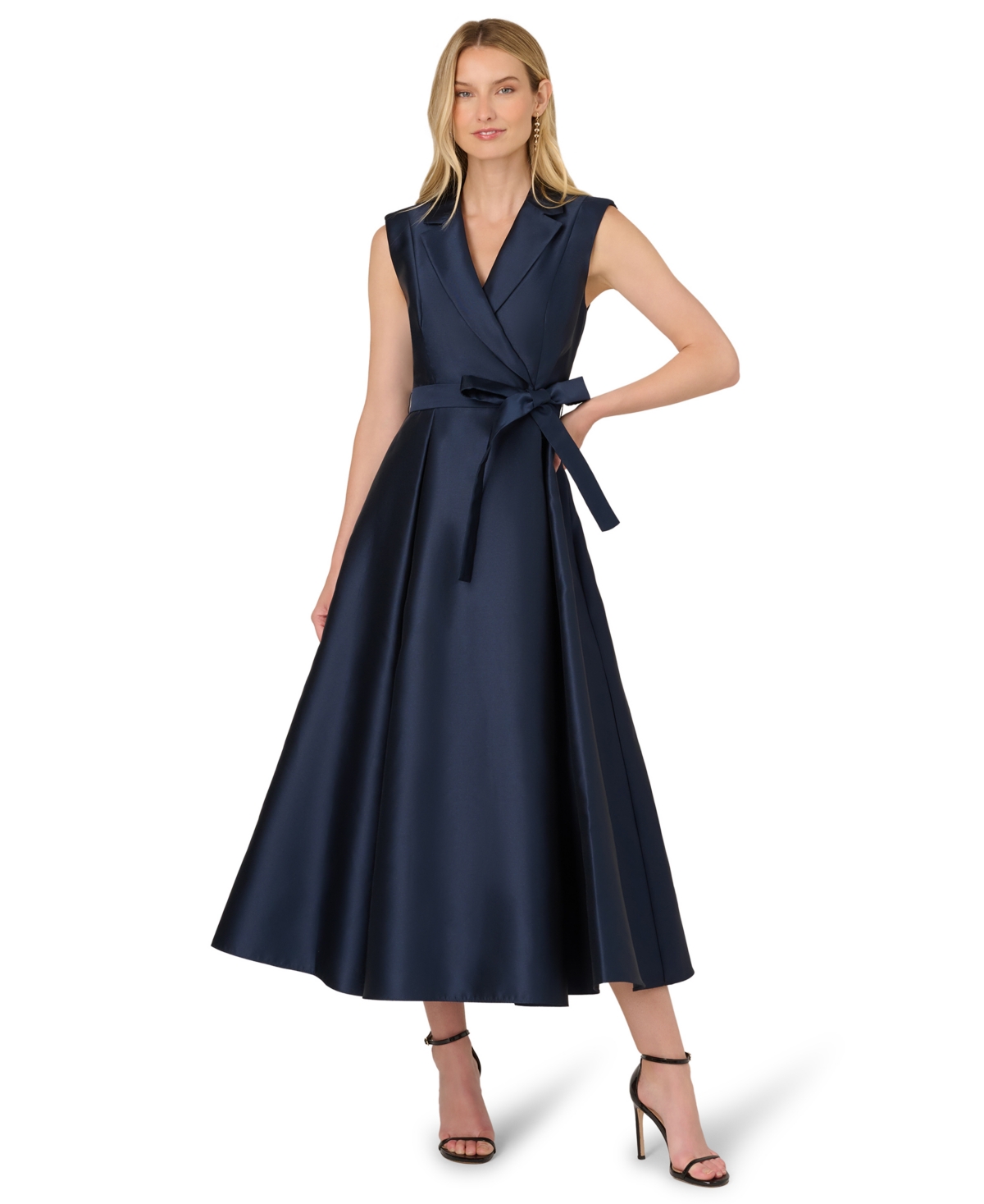 Click here for Adrianna Papell Petite Lapel Mikado Sleeveless Dre... prices