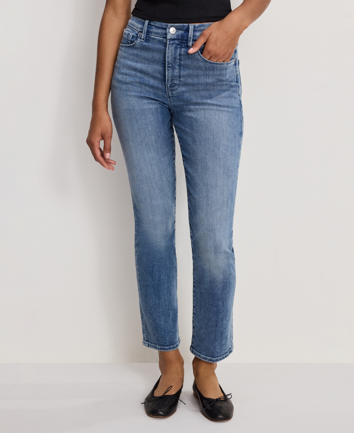 Click here for Good American Womens Straight Leg Jeans - Indigo prices