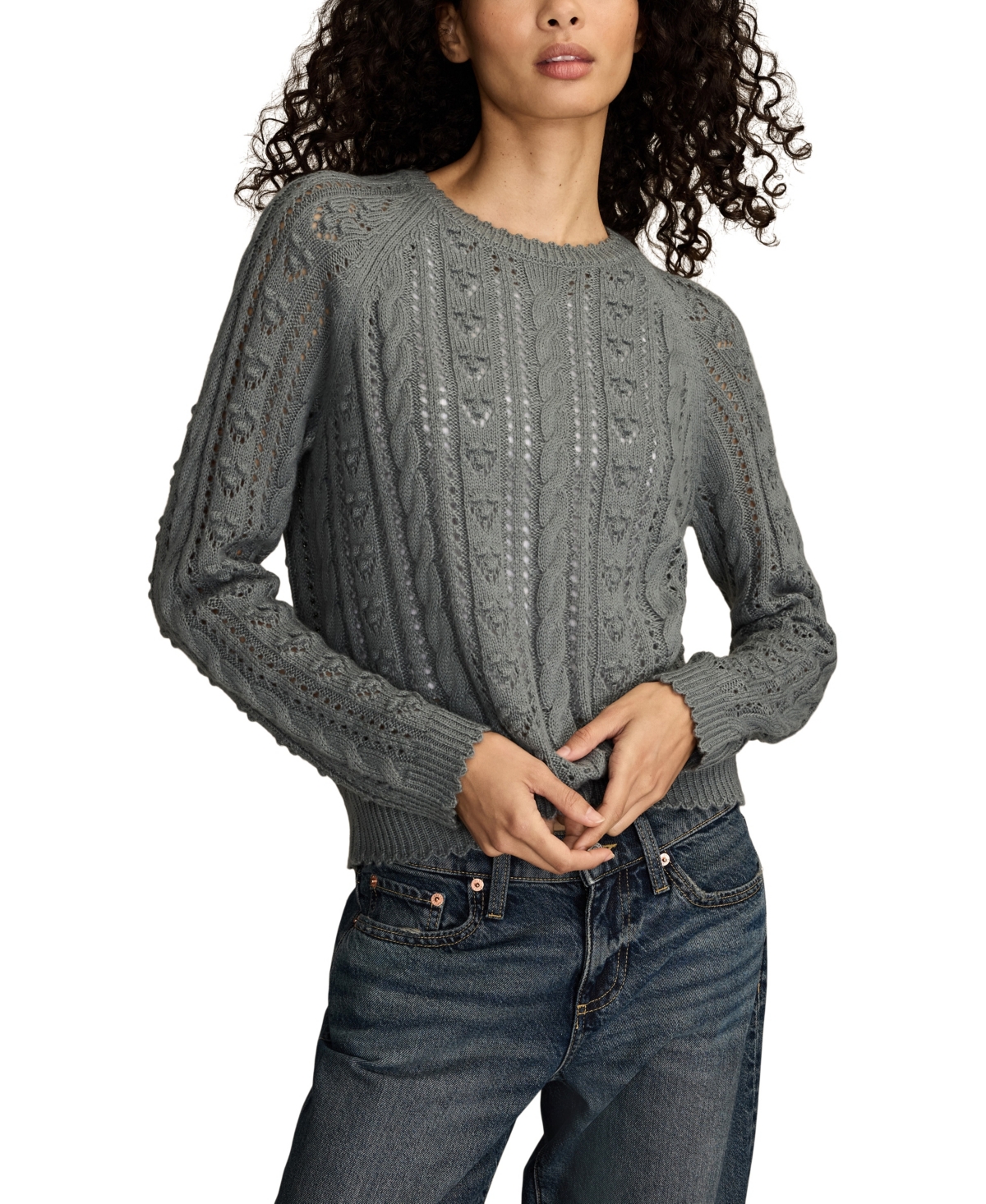 Click here for Lucky Brand Womens Pointelle Crewneck Sweater - Tr... prices