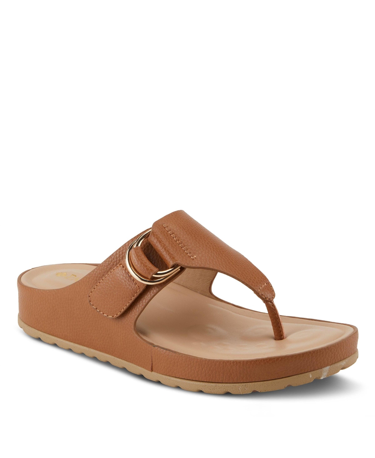 Patrizia Womens Rozeta Toe Thong Sandals with Gold Buckle and Comfort Footbed - Camel