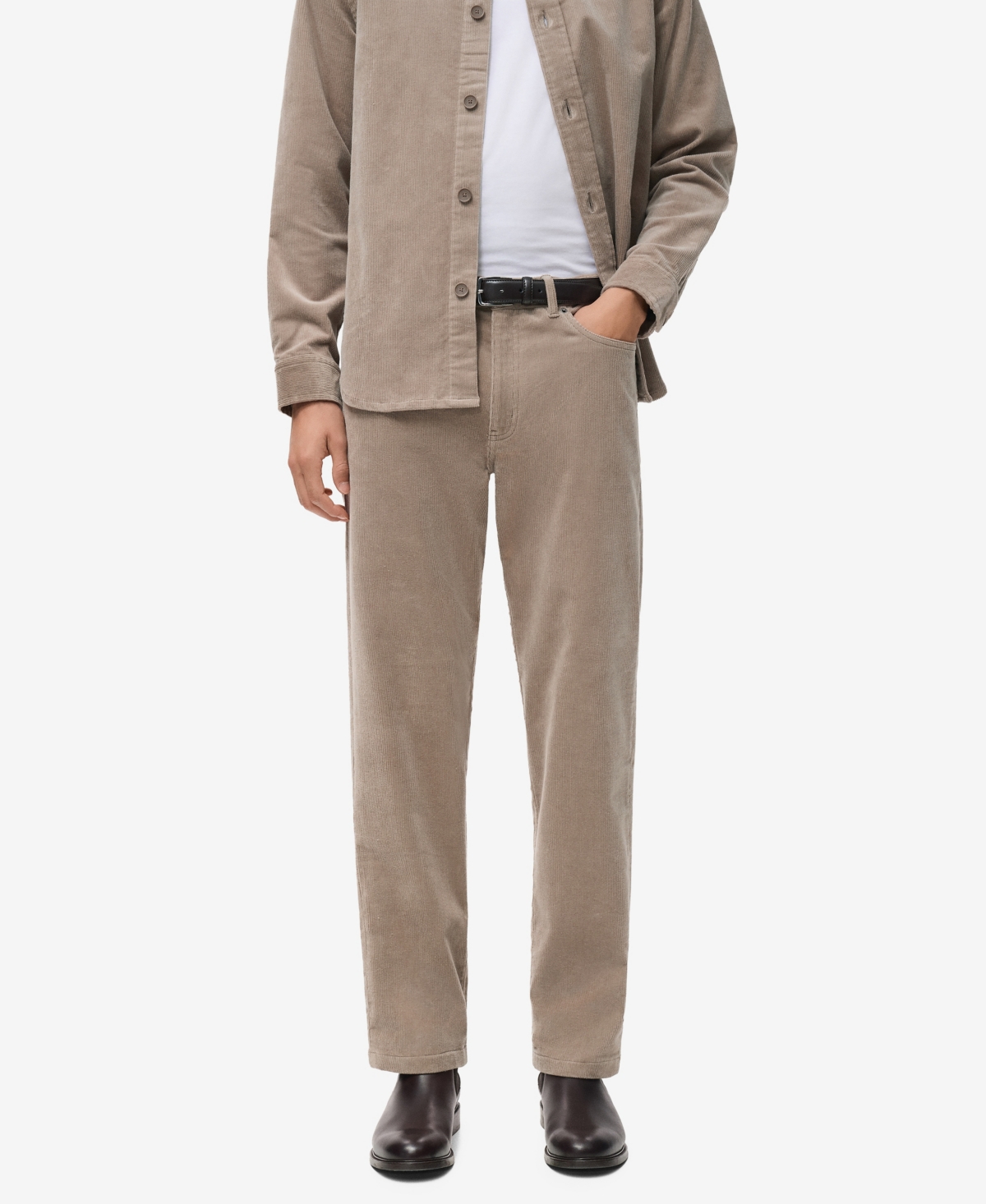 Click here for Mango Mens Corduroy Regular-Fit Pants - Mink Gray prices