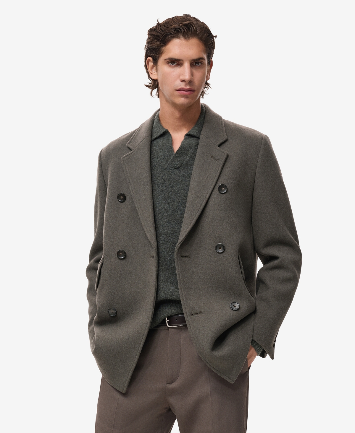 Click here for Mango Mens Double-Breasted Wool-Blend Coat - Dark... prices