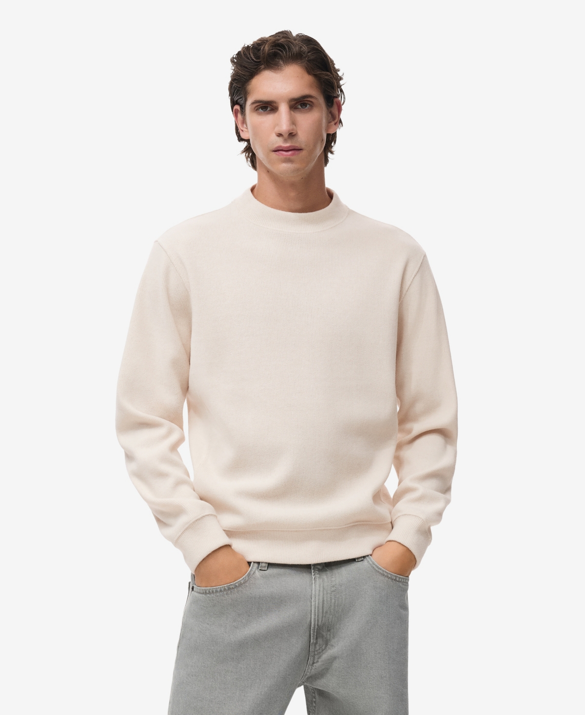 Click here for Mango Mens Regular-Fit Knitted Sweatshirt - Ecru prices