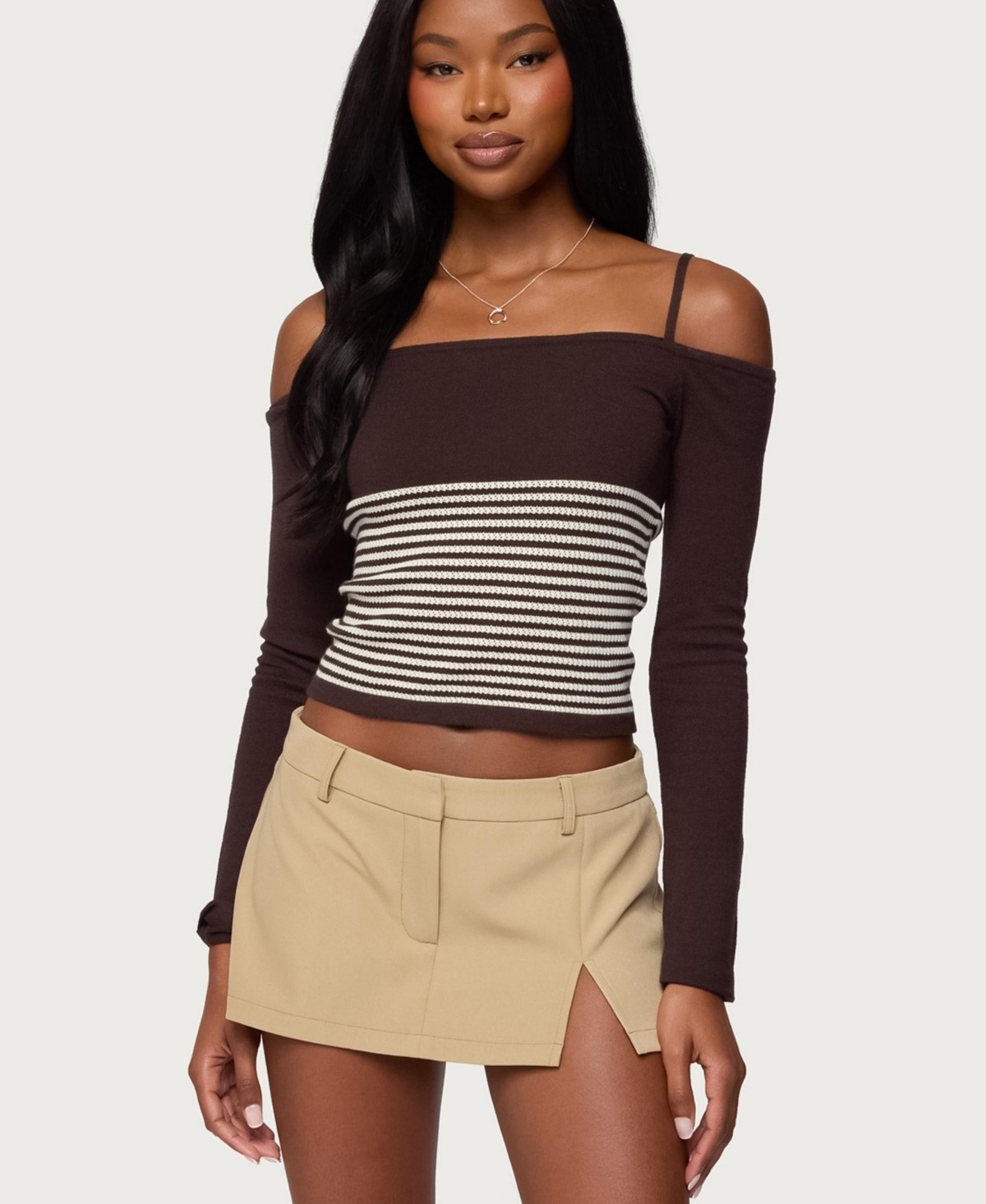 Click here for Edikted Womens Darya Striped Off Shoulder Knit Top... prices