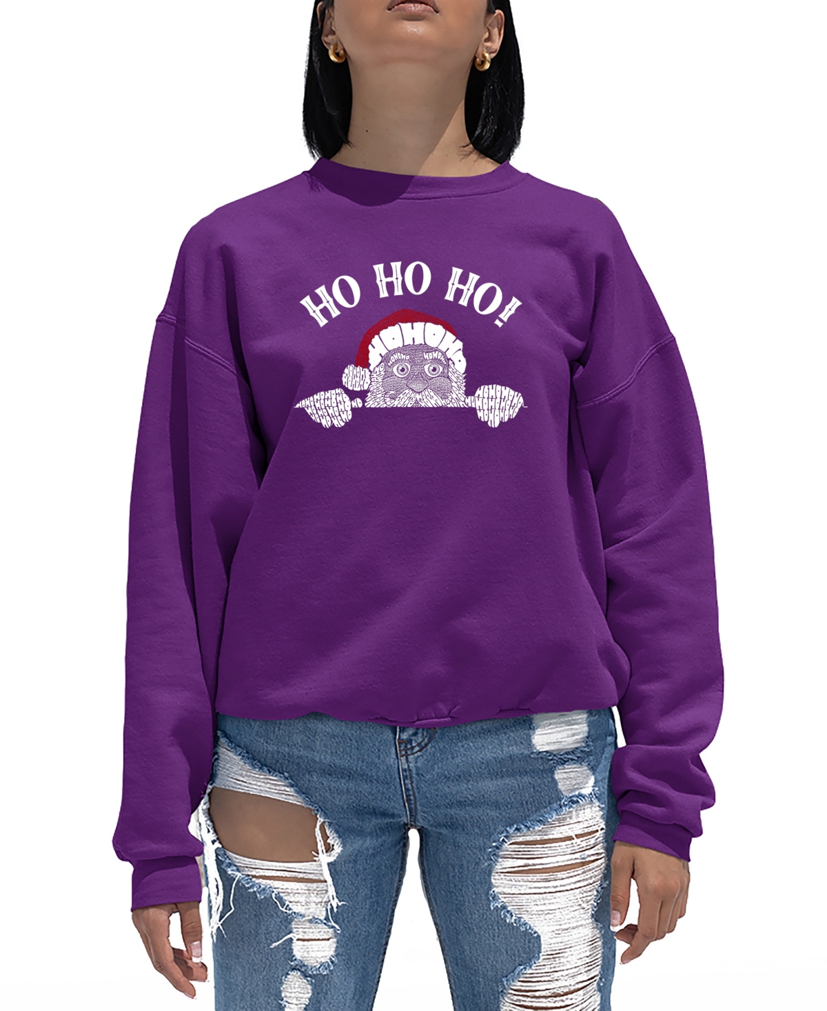 Click here for La Pop Art Womens Peeking Santa Word Art Crewneck... prices