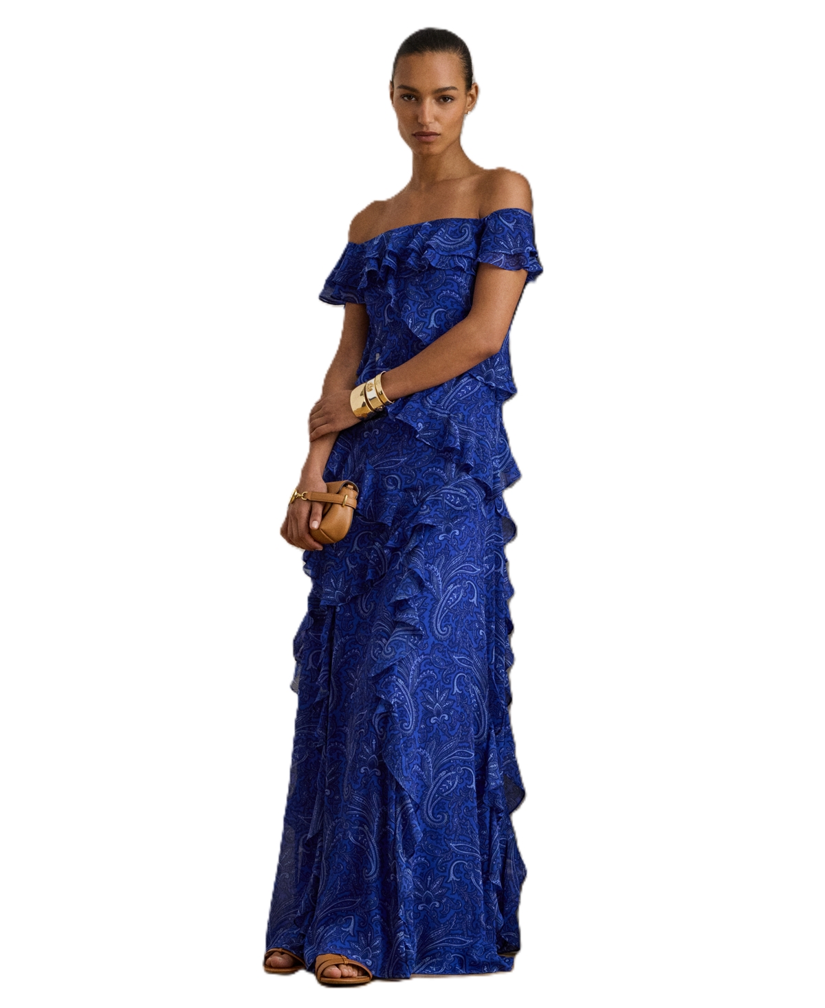 Click here for Lauren Ralph Lauren Womens Print Ruffle-Trim Off-t... prices