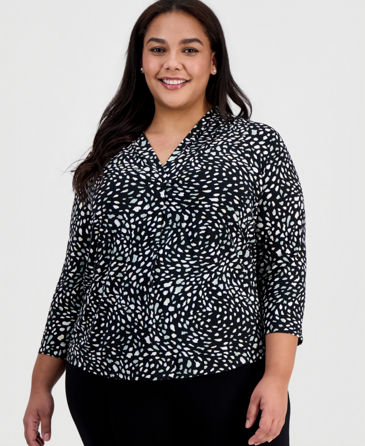 Click here for Ak Anne Klein Plus Size Printed Long-Sleeve Top -... prices