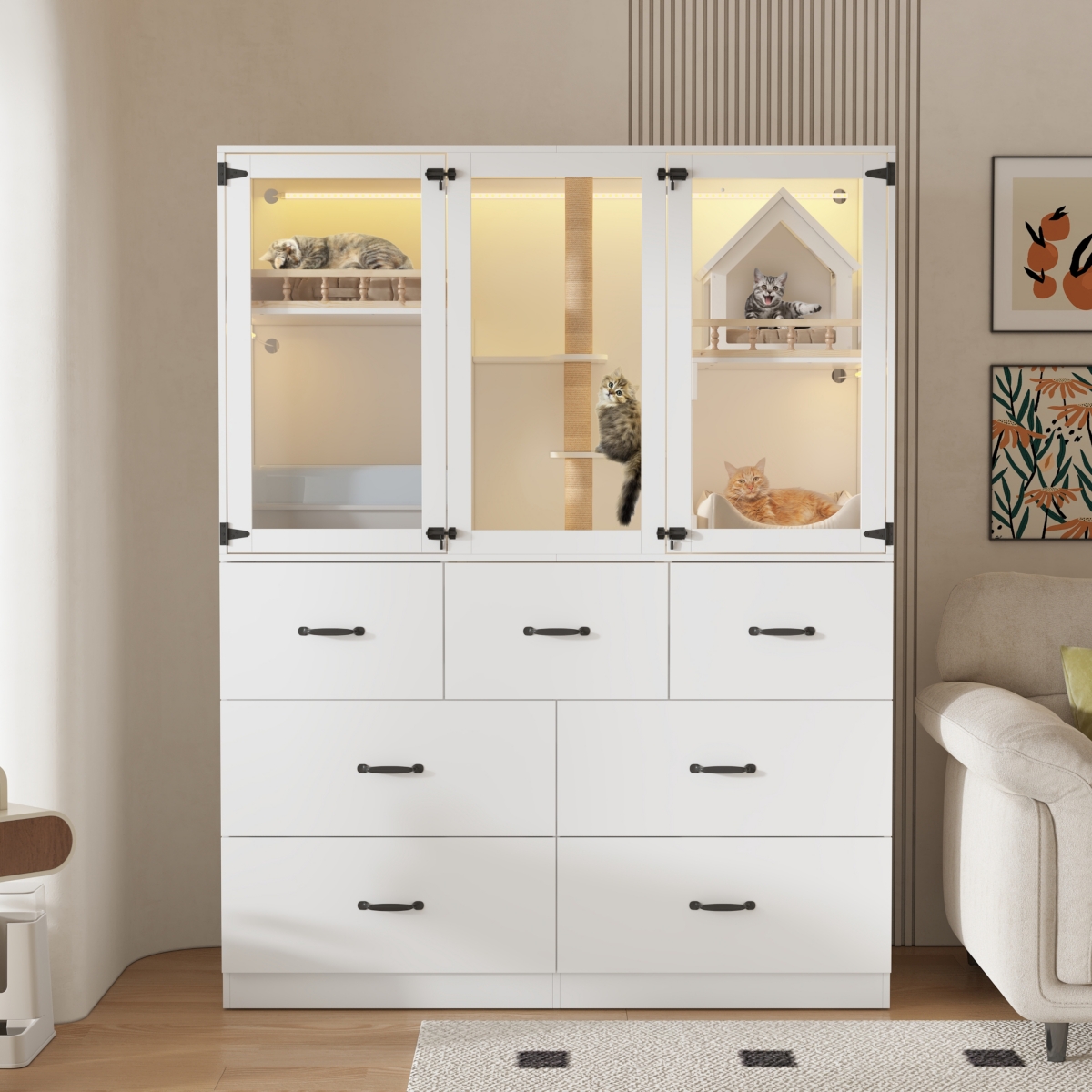 Click here for Homsee Cat Crate with Led Lights and 7 Drawers  St... prices