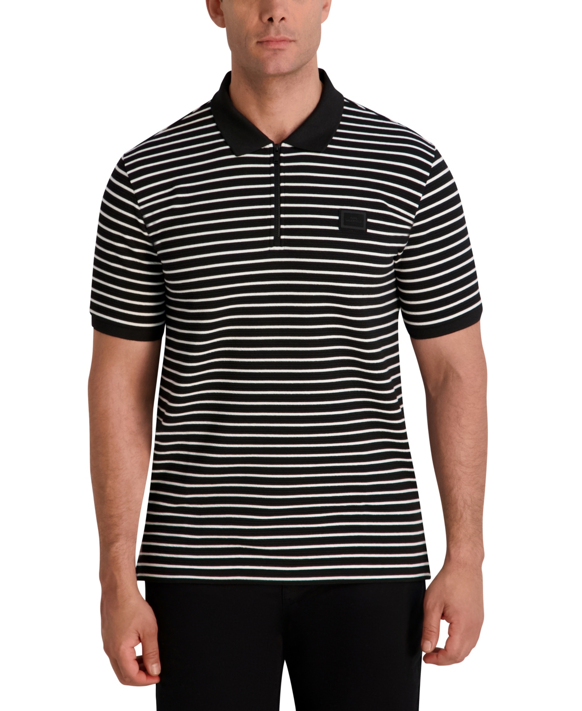 Click here for Karl Lagerfeld Paris Mens Striped Quarter-Zip Polo... prices