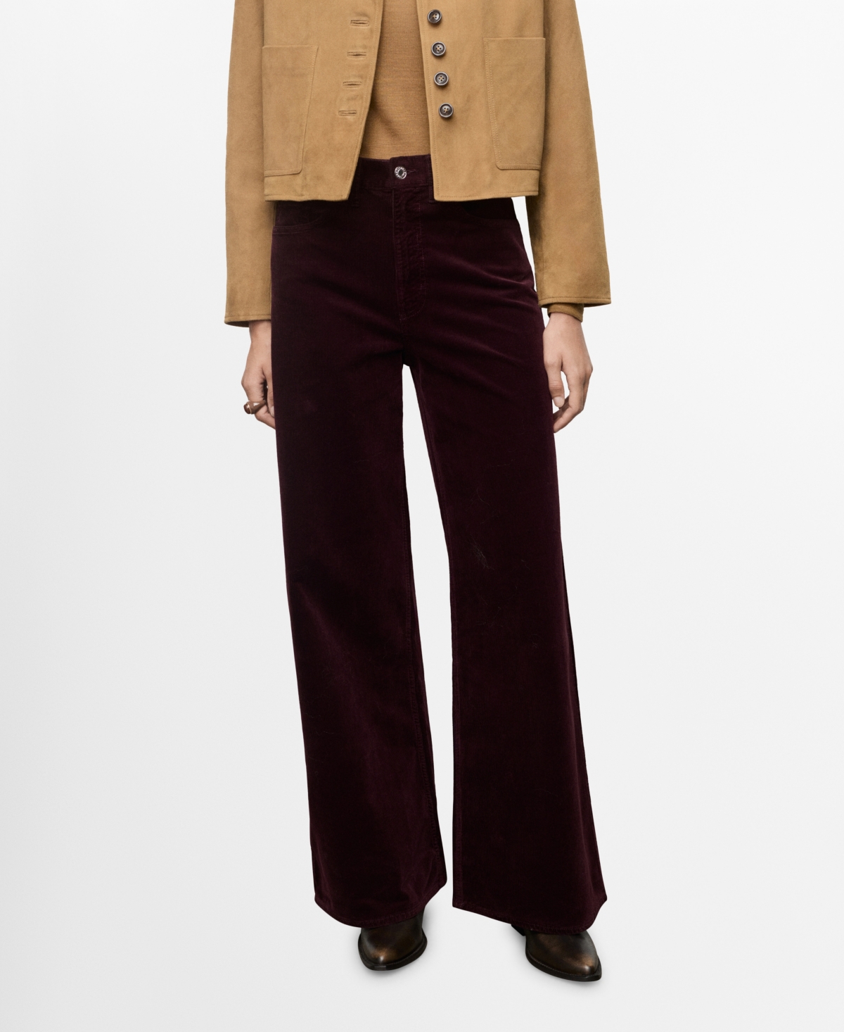 Click here for Mango Womens Wide-Leg Corduroy Jeans - Wine prices