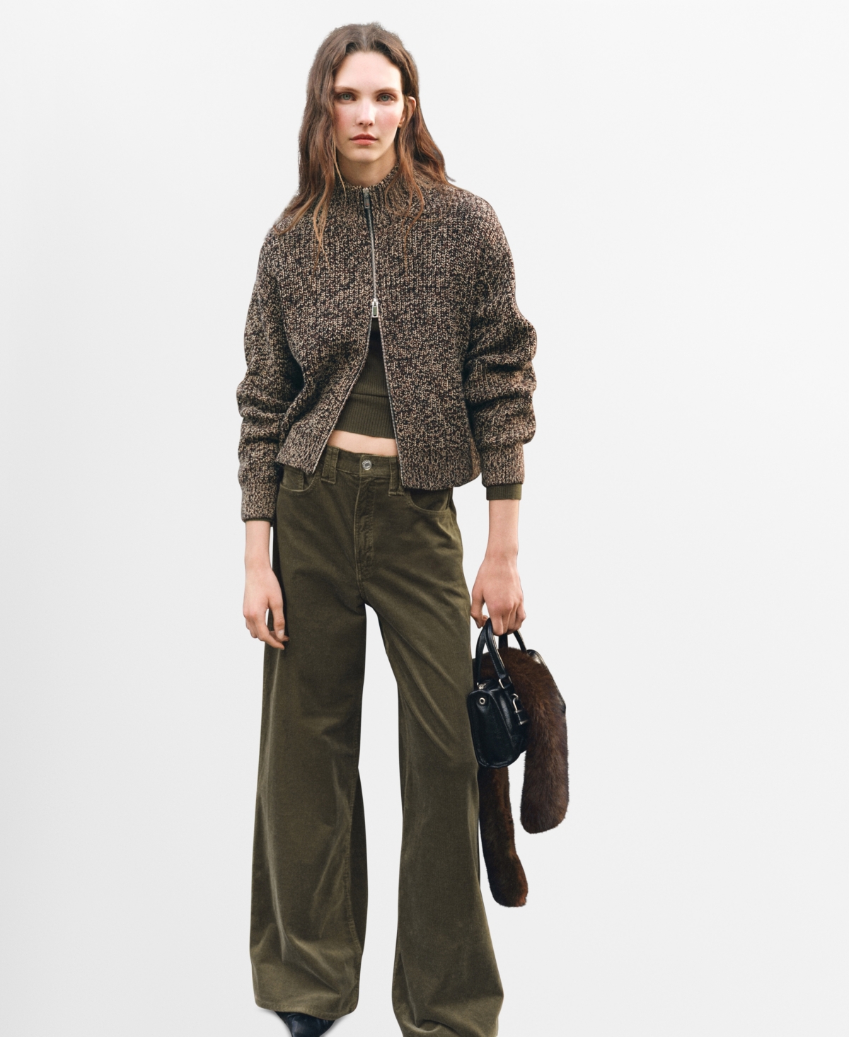 Click here for Mango Womens Speckled Zip-Up Cardigan - Chocolate prices