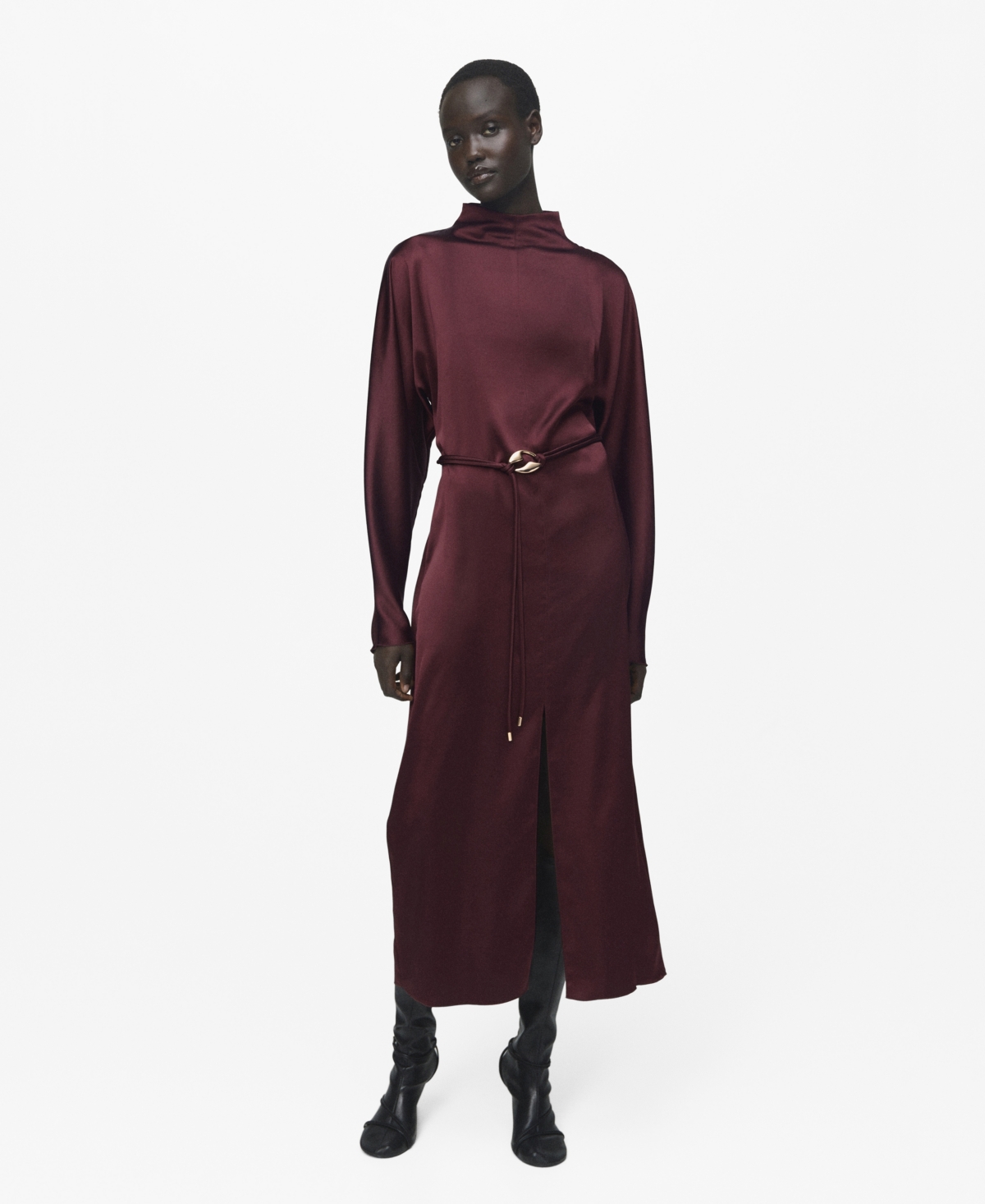 Click here for Mango Womens Belt Satin Dress - Maroon prices