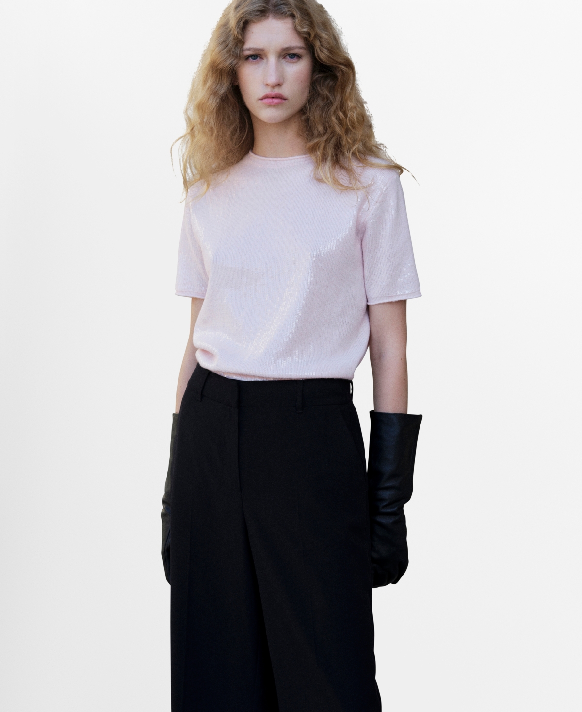 Click here for Mango Womens Short-Sleeved Sequin Sweater - Pastel... prices