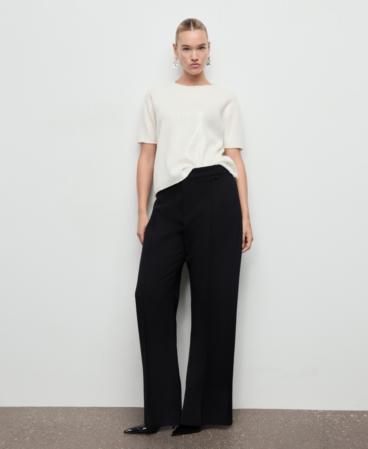 Click here for Mango Womens Short-Sleeved Sequin Sweater - Gold prices