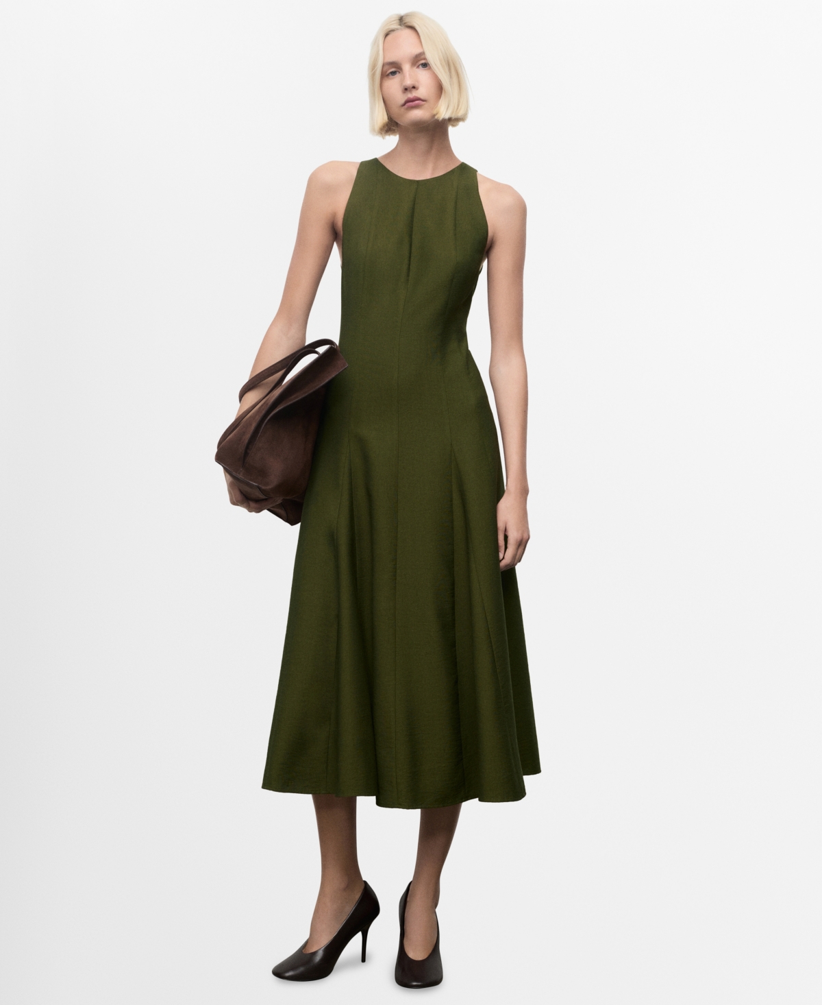 Click here for Mango Womens A-Line Godets Dress - Khaki prices