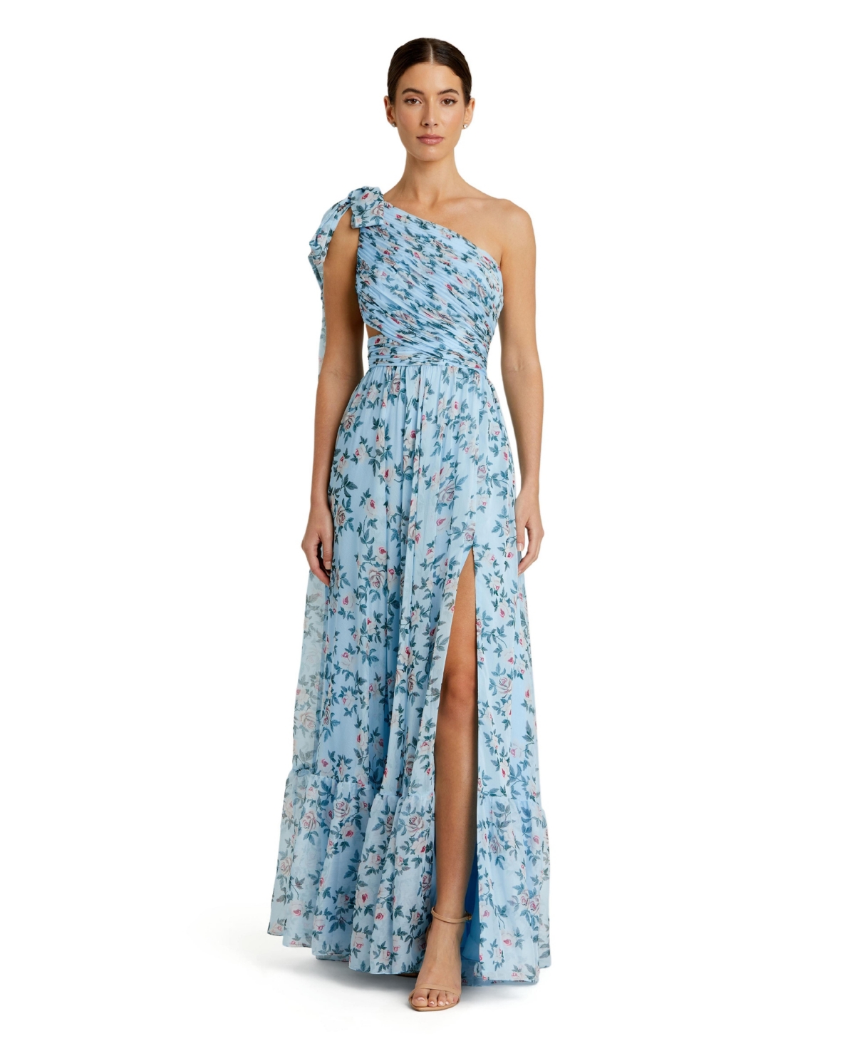 Click here for Mac Duggal Womens One-Shoulder Floral Chiffon A-Li... prices