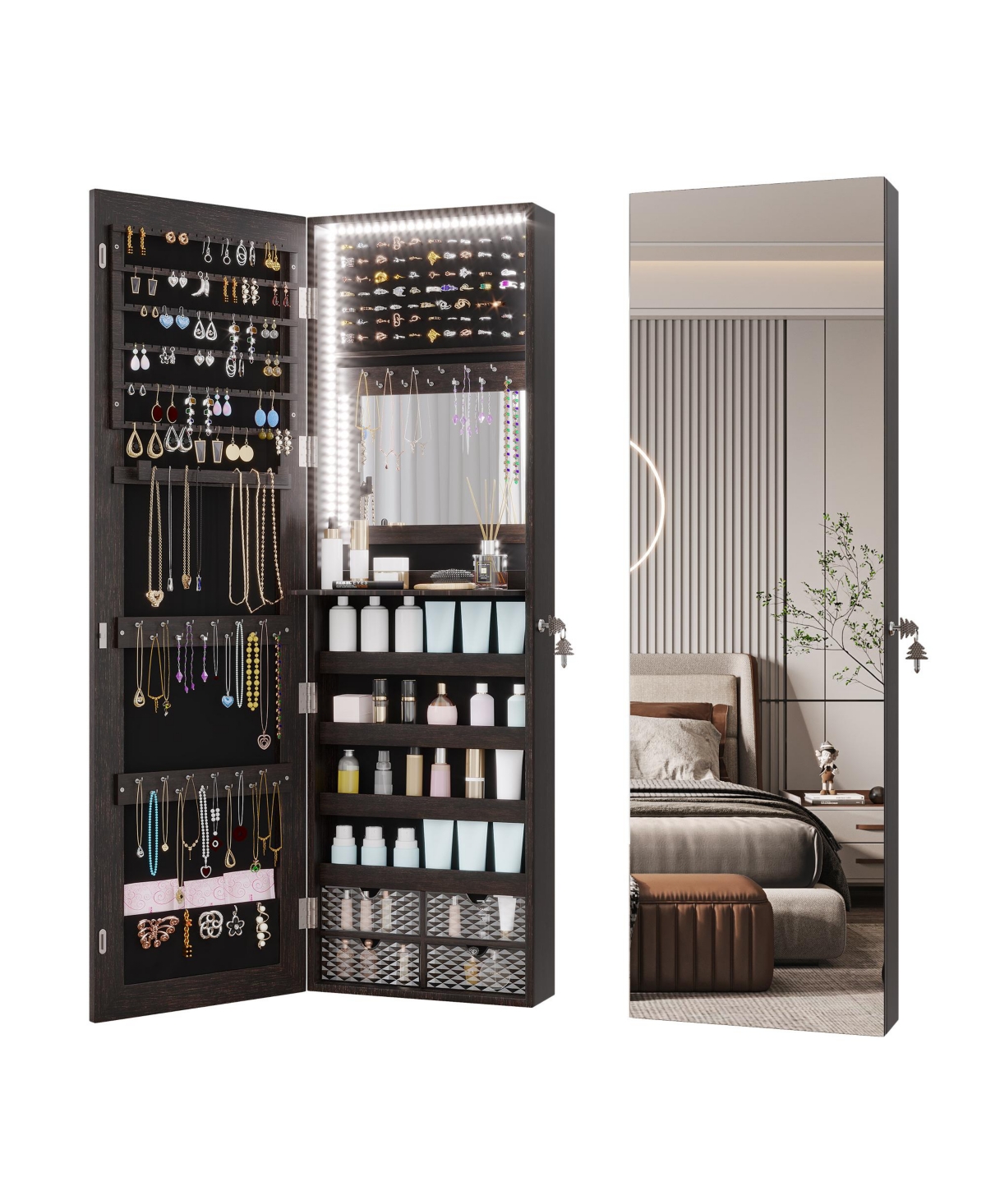 Click here for Vlsrka Wall/Door Mounted Led Jewelry Storage Mirro... prices