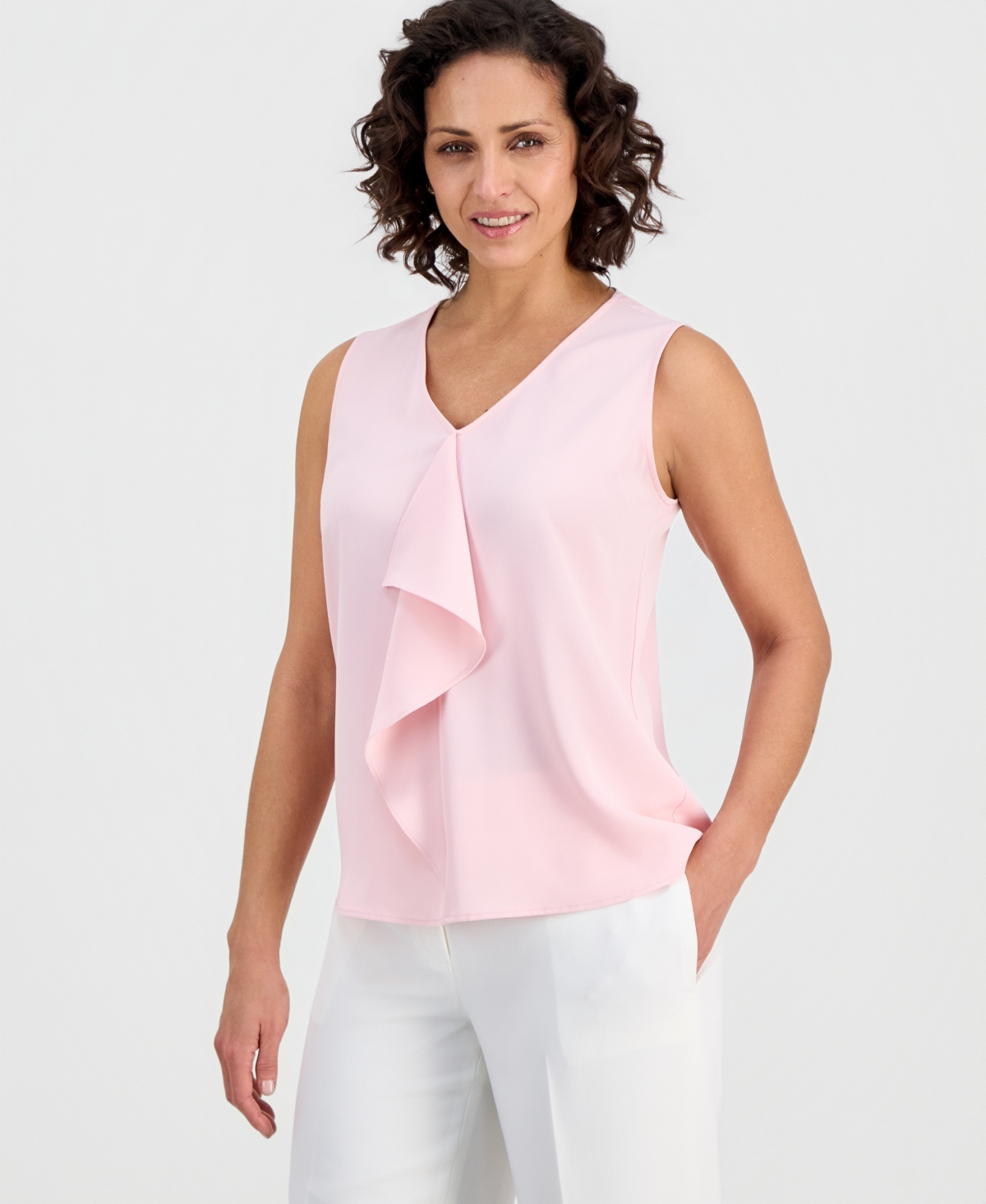 Click here for Kasper Womens Sleeveless Ruffle-Front Blouse - Tut... prices