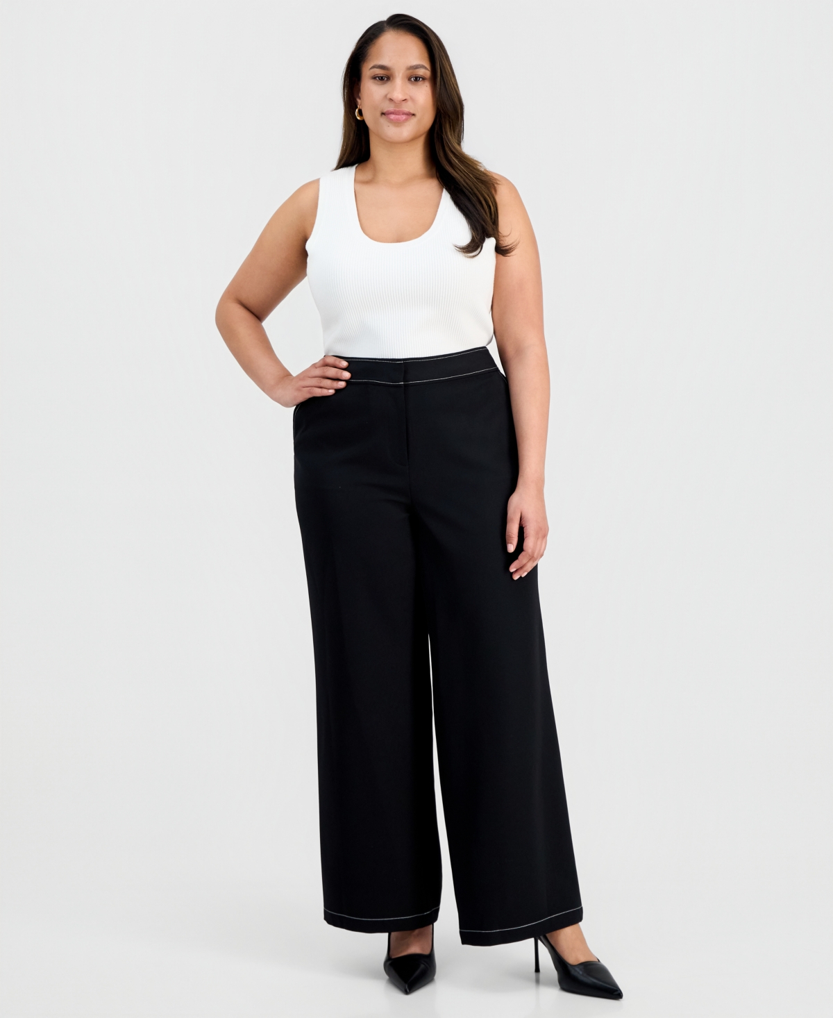 Click here for Tahari Asl Plus Size Mid-Rise Wide-Leg Pants - Bla... prices