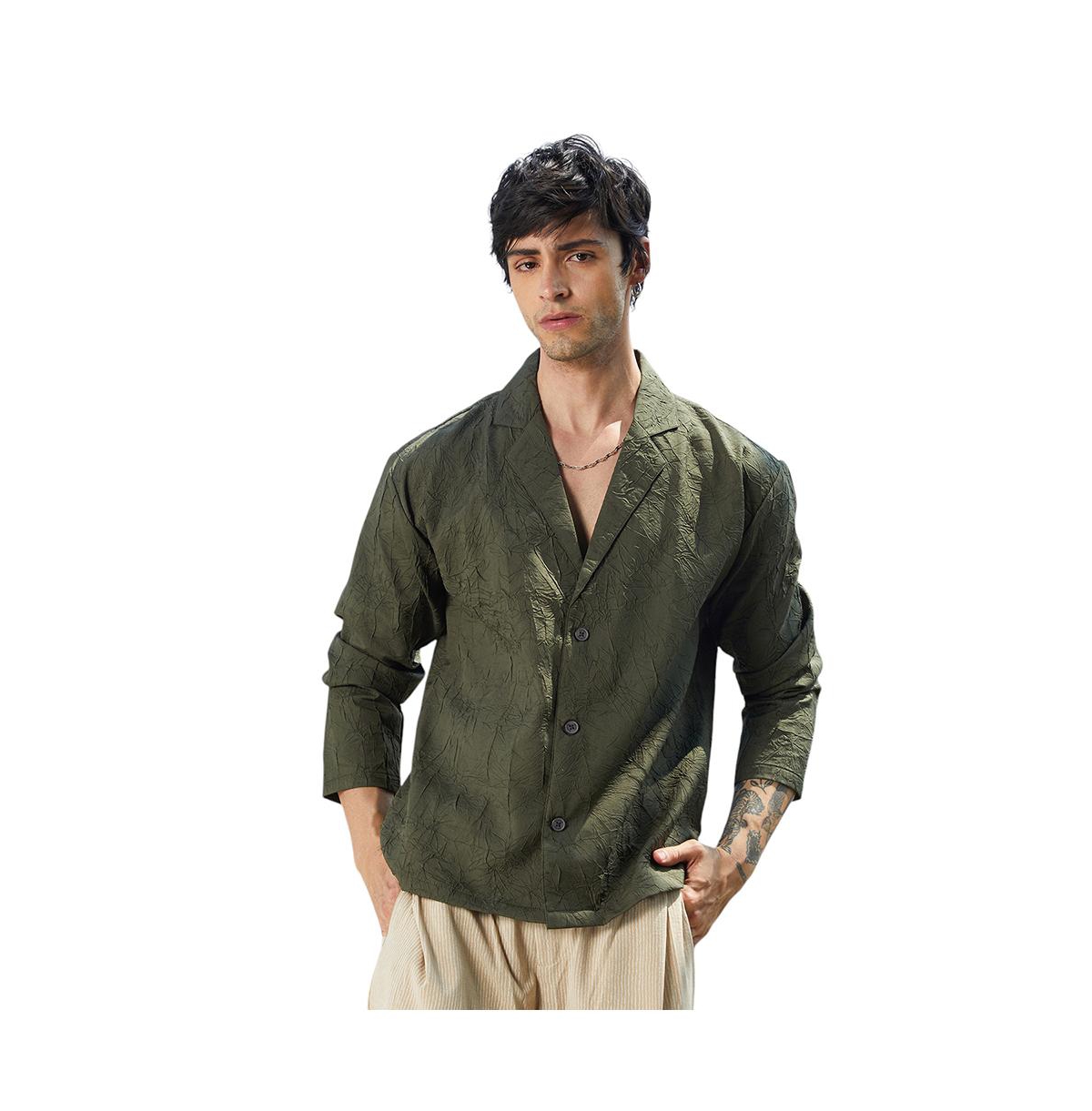 Click here for Campus Sutra Mens Army Green Wrinked Korean Oversi... prices