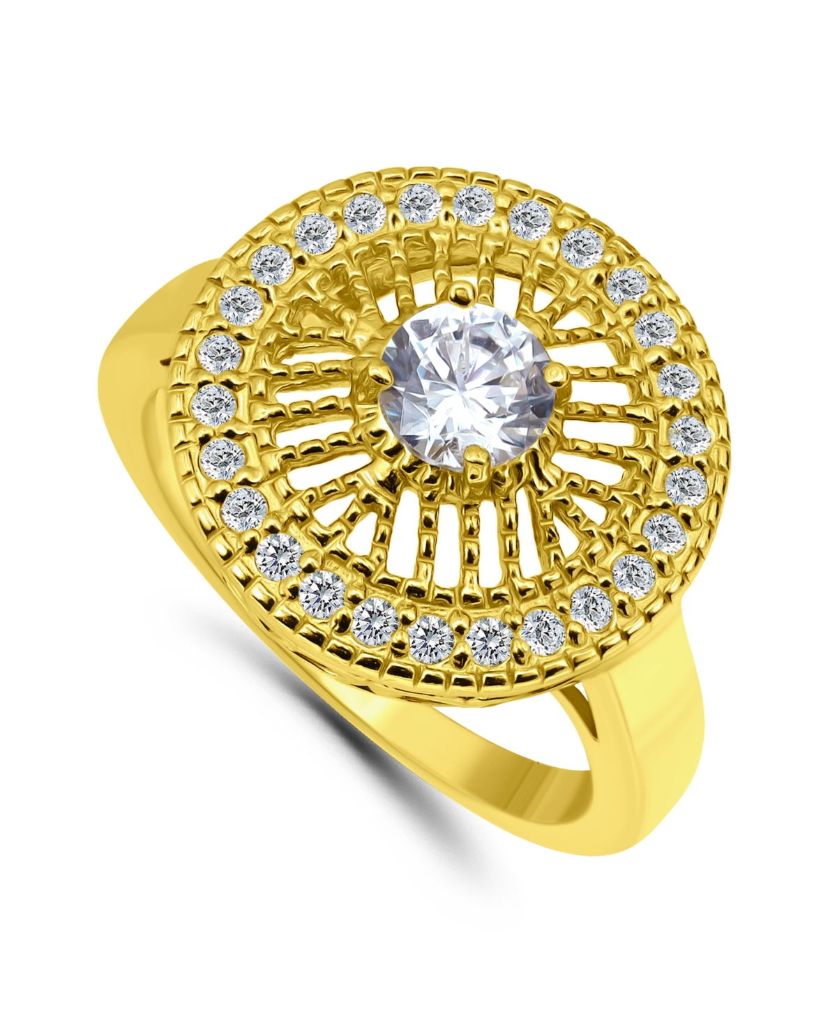 Click here for Cubic Zirconia Medallion Ring with Round Prong Cen... prices