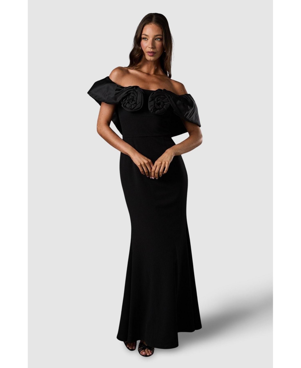 Click here for Coast Womens Bardot Rose Detail Maxi Dress - Black prices