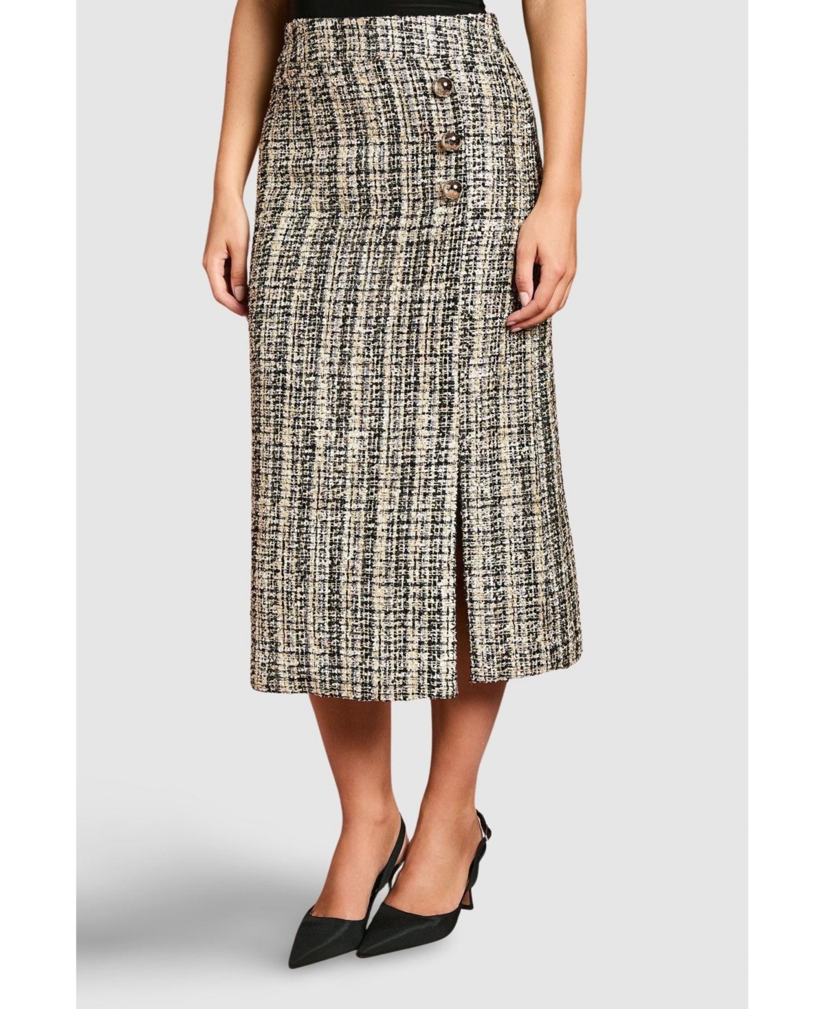 Click here for Coast Womens Sequin Tweed Midi Skirt - Mono prices