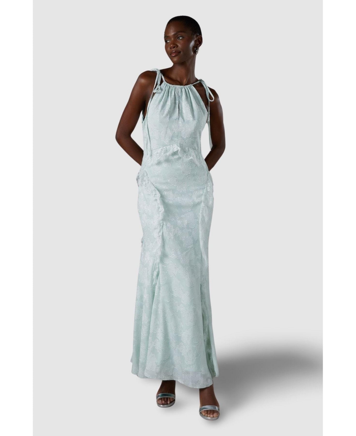 Click here for Coast Womens Jacquard Halter Neck Frill Maxi Dress... prices