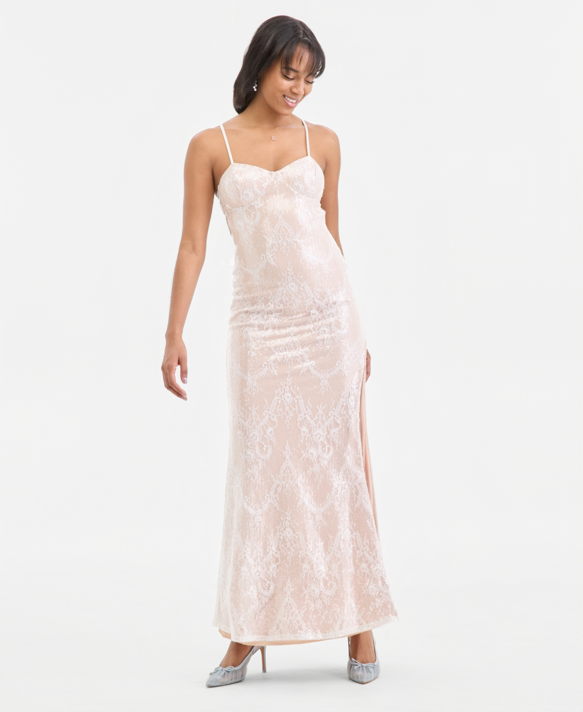 Click here for Emerald Sundae Juniors Sweetheart-Neck Sequin Lace... prices