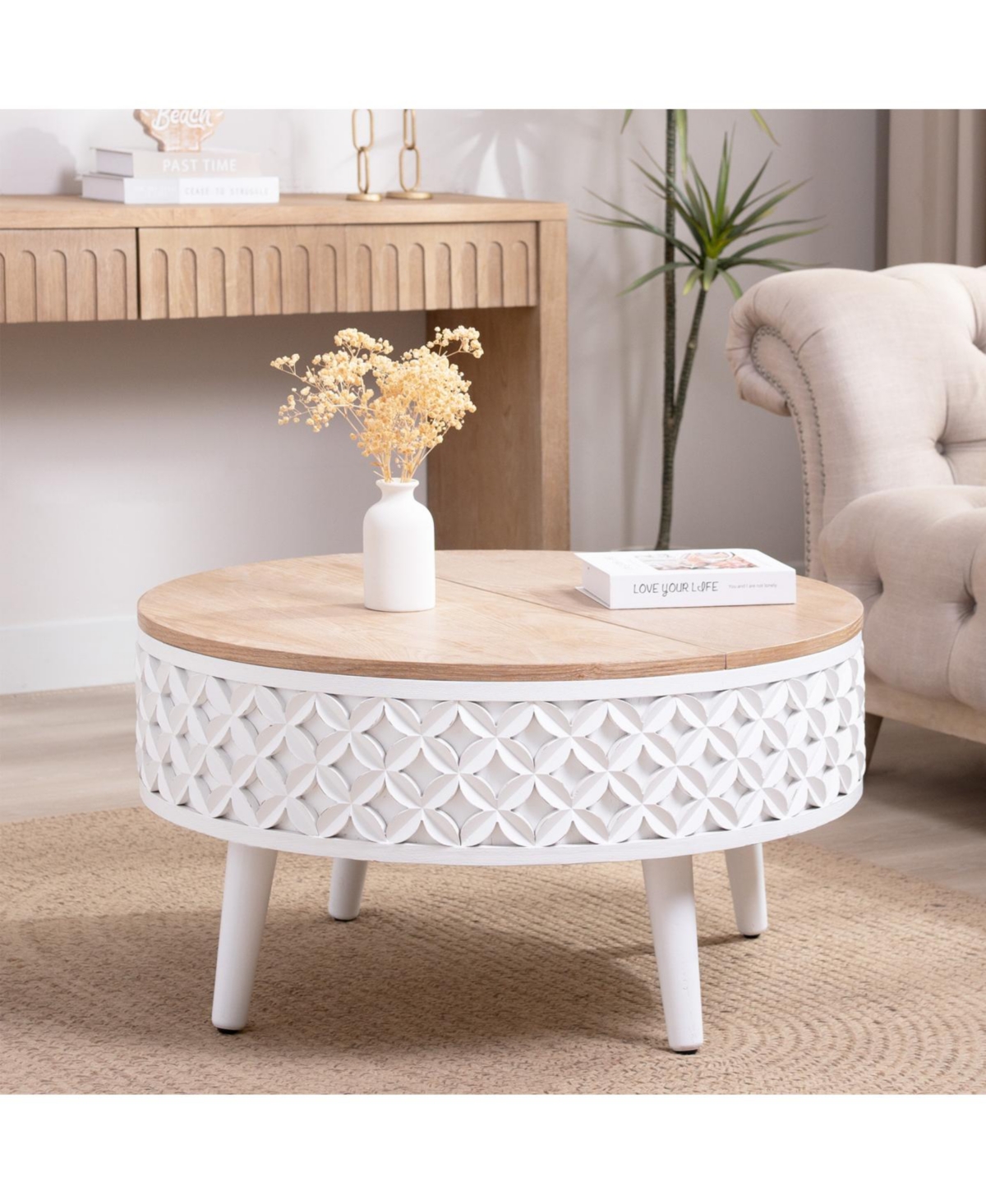 Click here for Streamdale Round Coffee Table with Storage Lift-To... prices