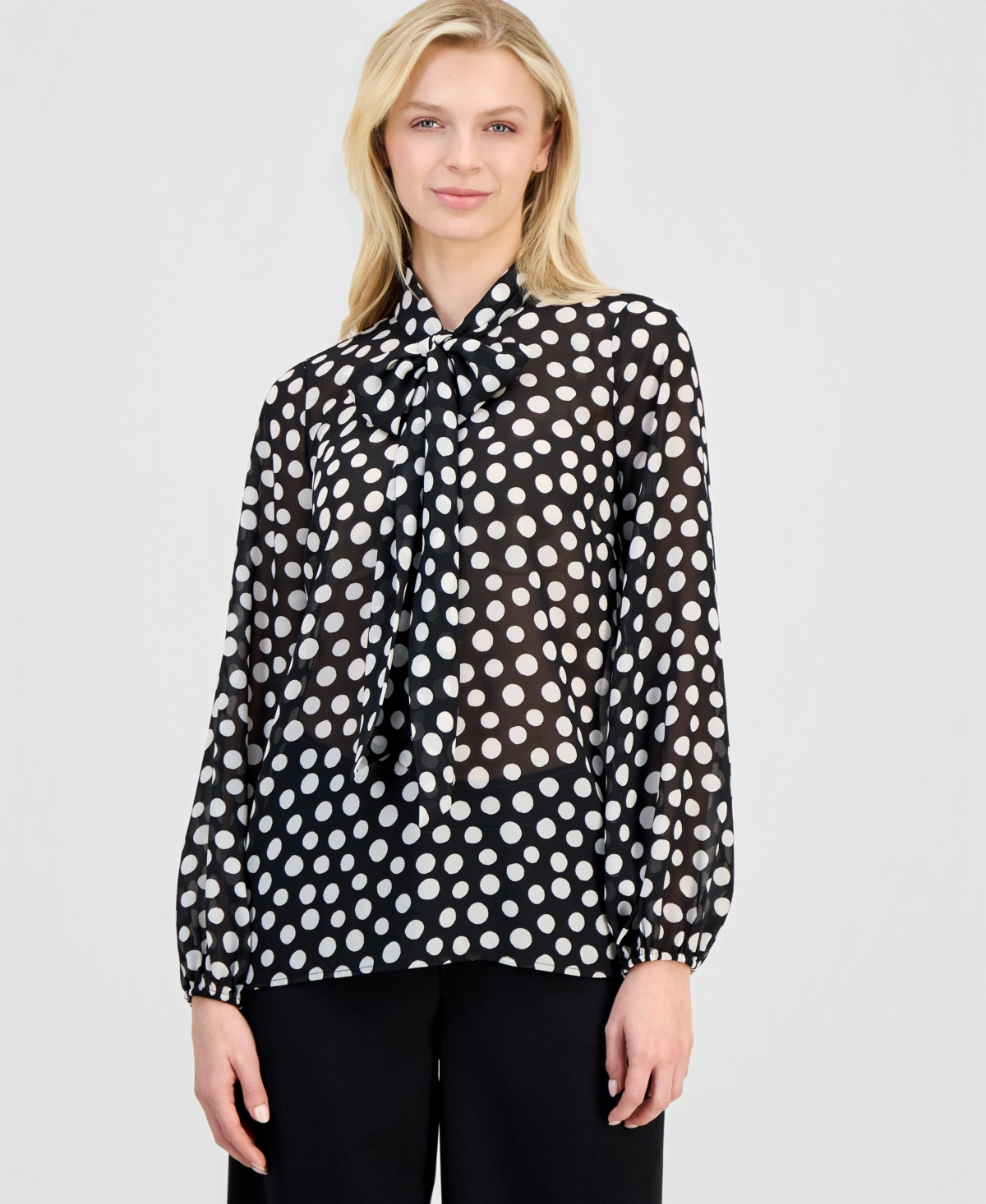 Click here for Tahari Asl Womens Printed Long-Sleeve Bow Blouse -... prices