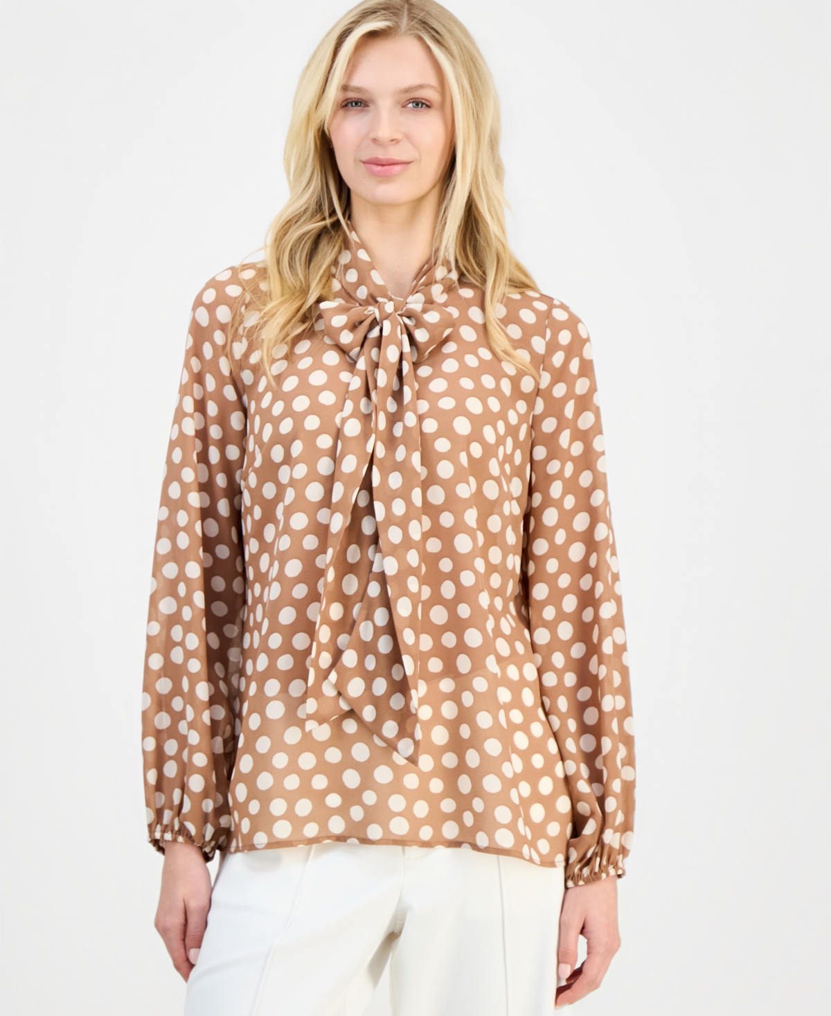 Click here for Tahari Asl Womens Printed Long-Sleeve Bow Blouse -... prices