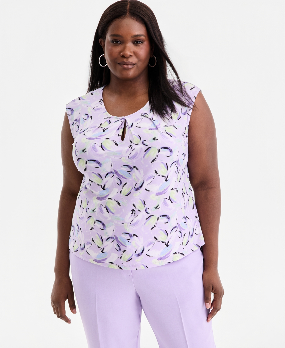 Click here for Kasper Plus Size Printed Keyhole-Neck Sleeveless T... prices