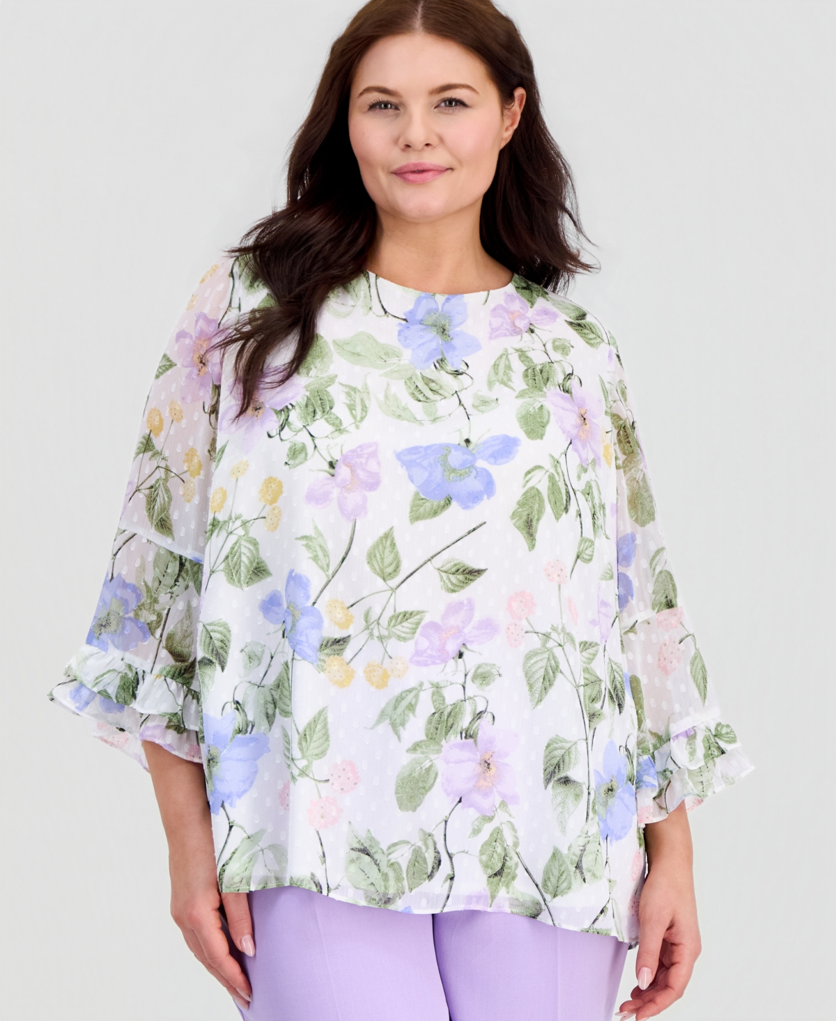 Click here for Kasper Plus Size Printed Ruffled-Sleeve Blouse - L... prices